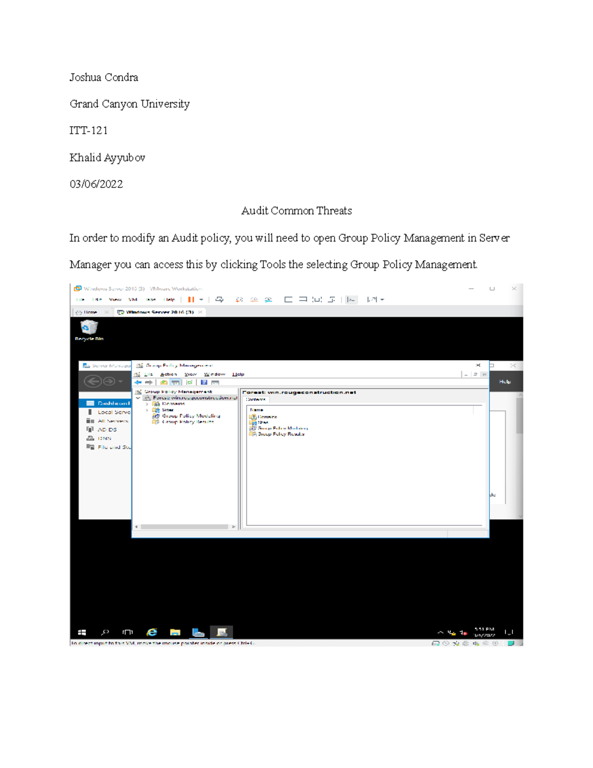 ITT-121-Joshua Condra-Audit Common Threats - Joshua Condra Grand Canyon ...