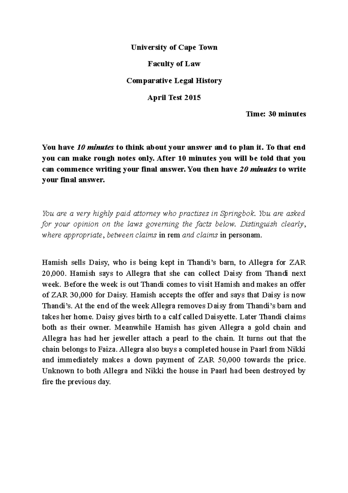 CLH April Test 2015 Marking Guide - University of Cape Town Faculty of ...