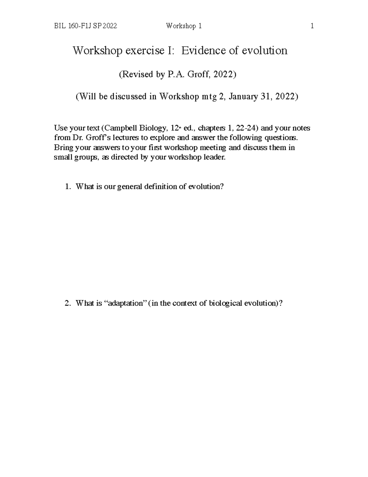BIL.160 Workshop.1 - Workshop exercise I: Evidence of evolution ...