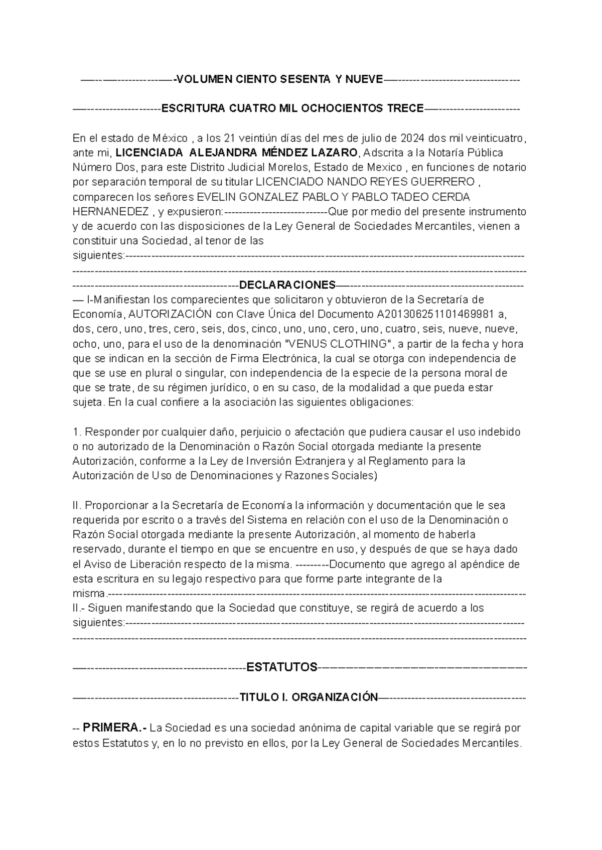 ACTA CONS - n/a - —-—-—-VOLUMEN CIENTO SESENTA Y NUEVE—- —-ESCRITURA ...