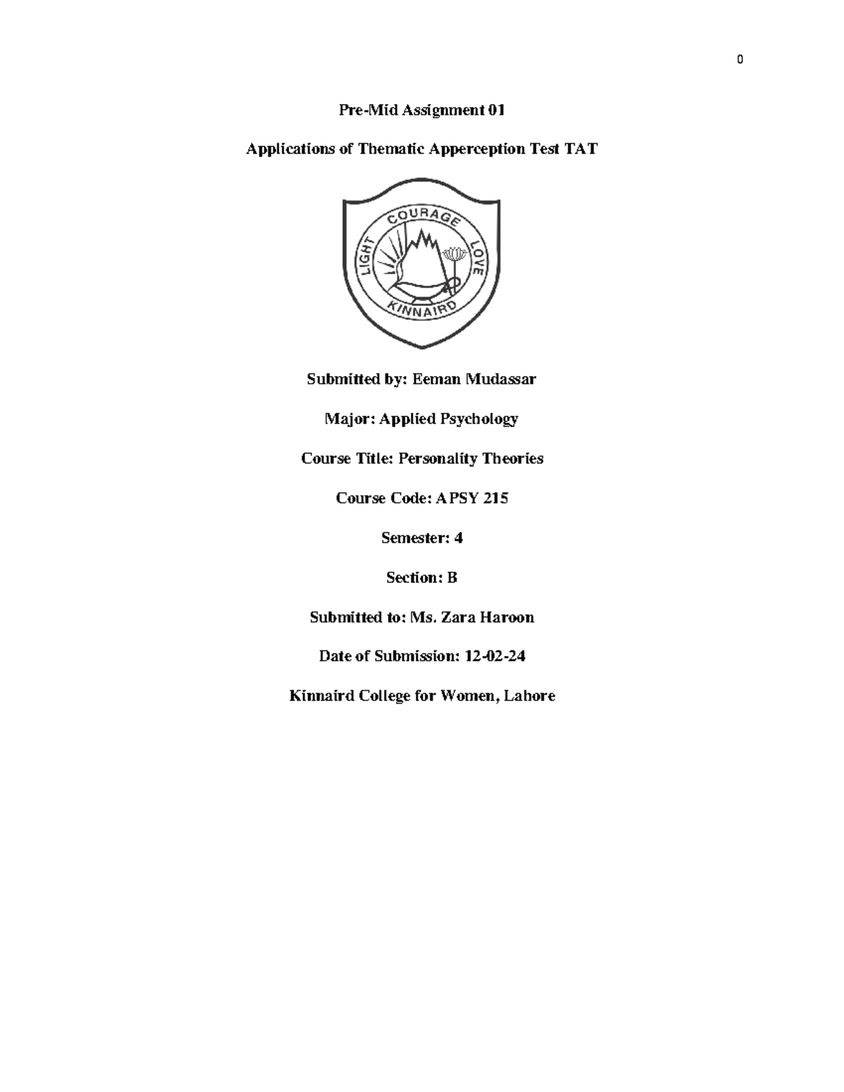 TAT assignment - tat methods and procedures. - Pre-Mid Assignment 01 ...