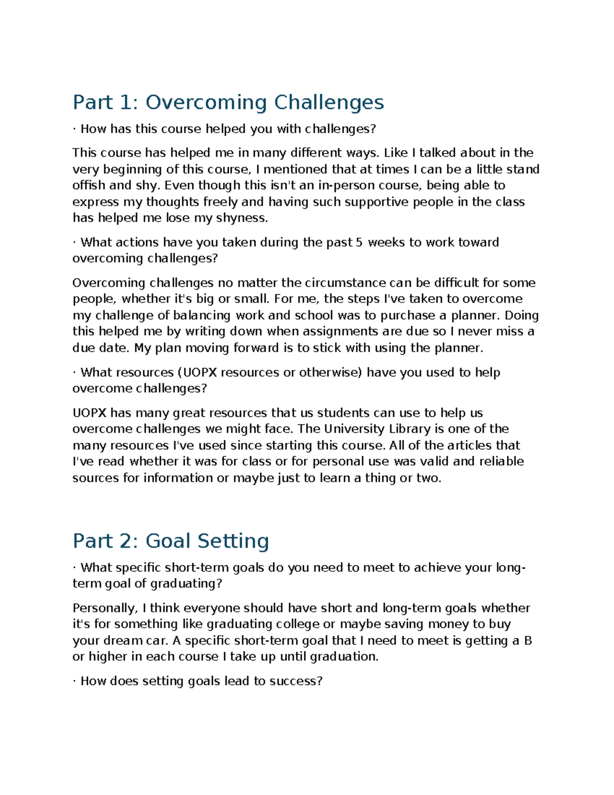 Problem Solving Action Plan - Part 1: Overcoming Challenges · How has ...