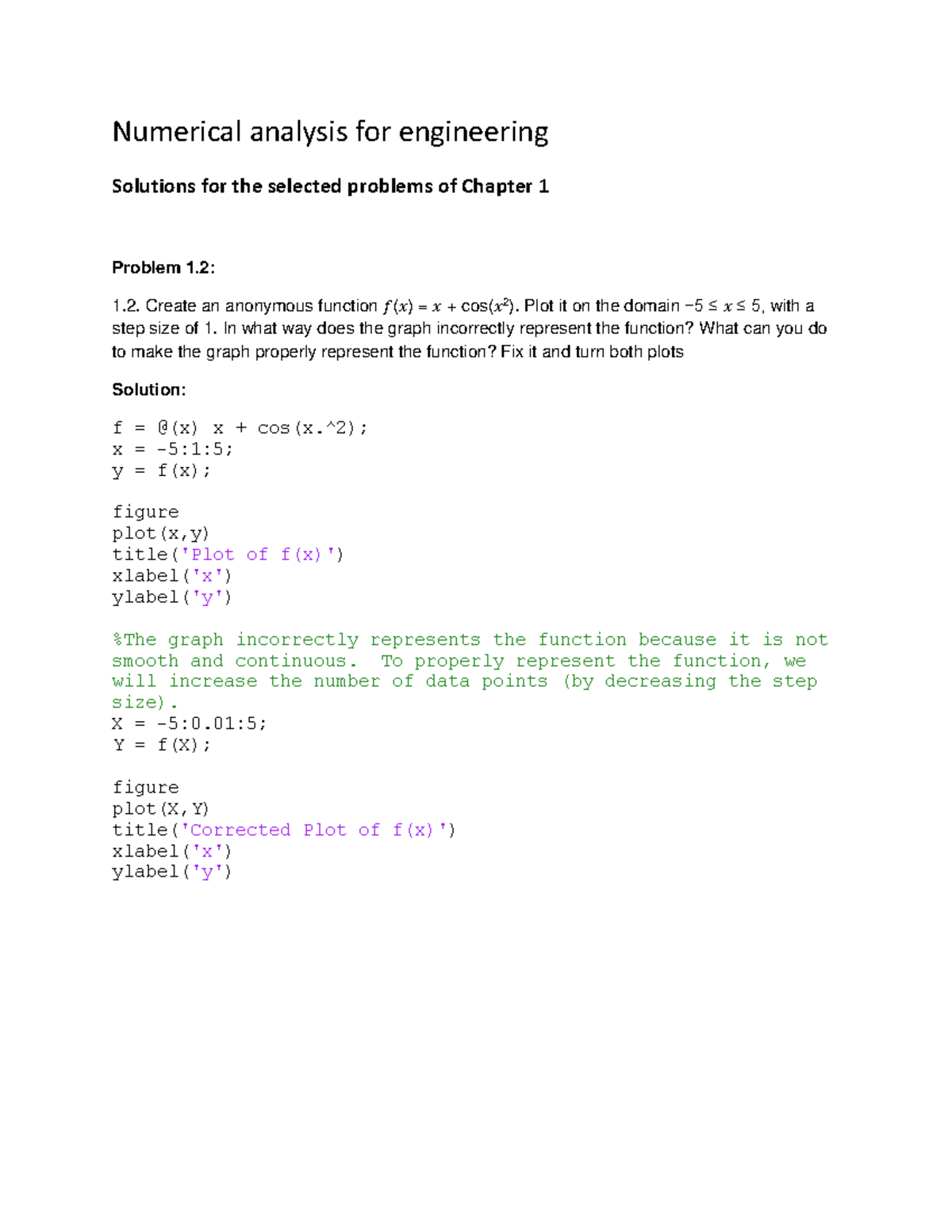 Chapter 1 solutions - Study Guide - Numerical analysis for engineering Solutions for the ...