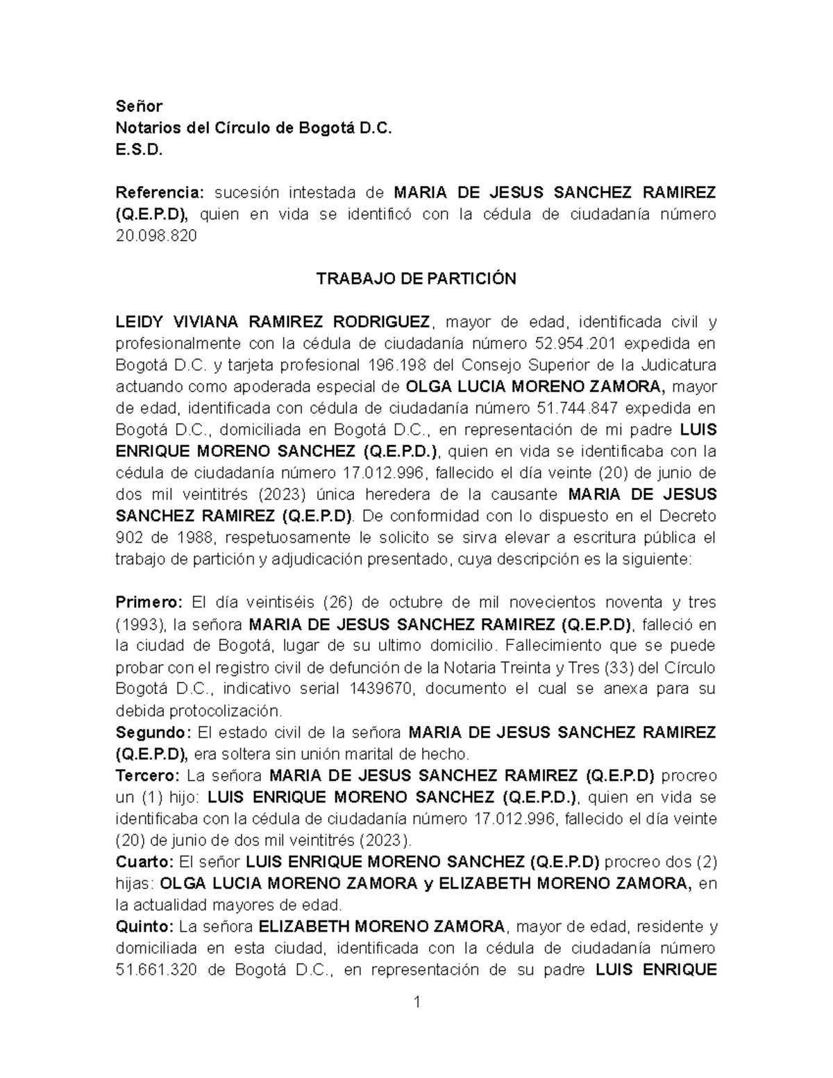 Trabajo de particion sucesión Maria Sanchez - Señor Notarios del ...