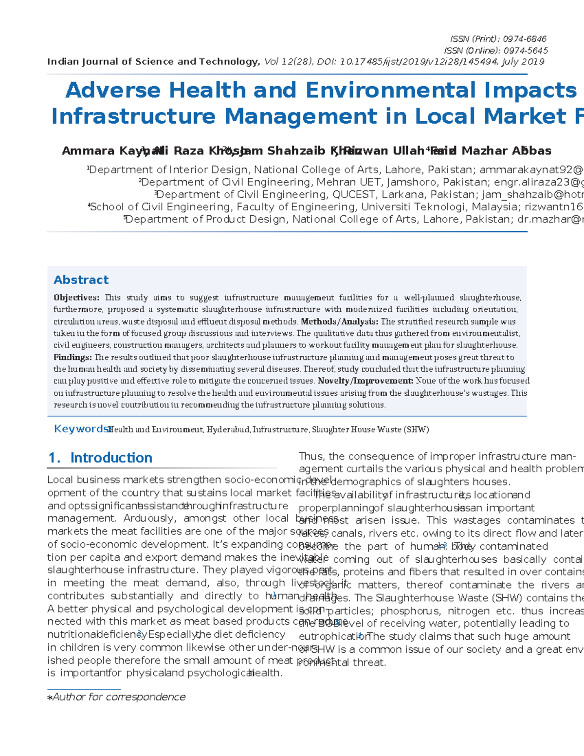 Adverse Health and Environmental Impacts of Poor Infrastructure ...