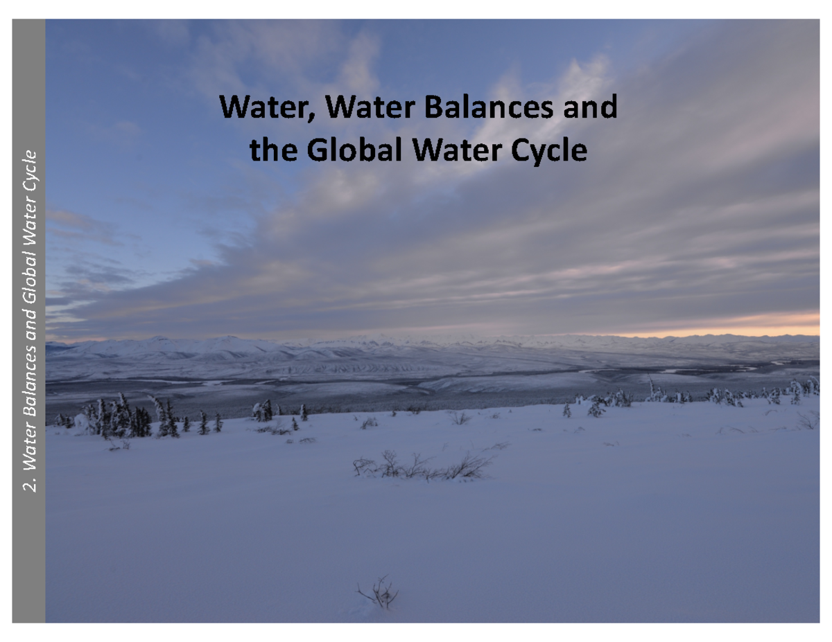 2 Water Cycle and Balance - Water Balances and Global Water Cycle Water ...