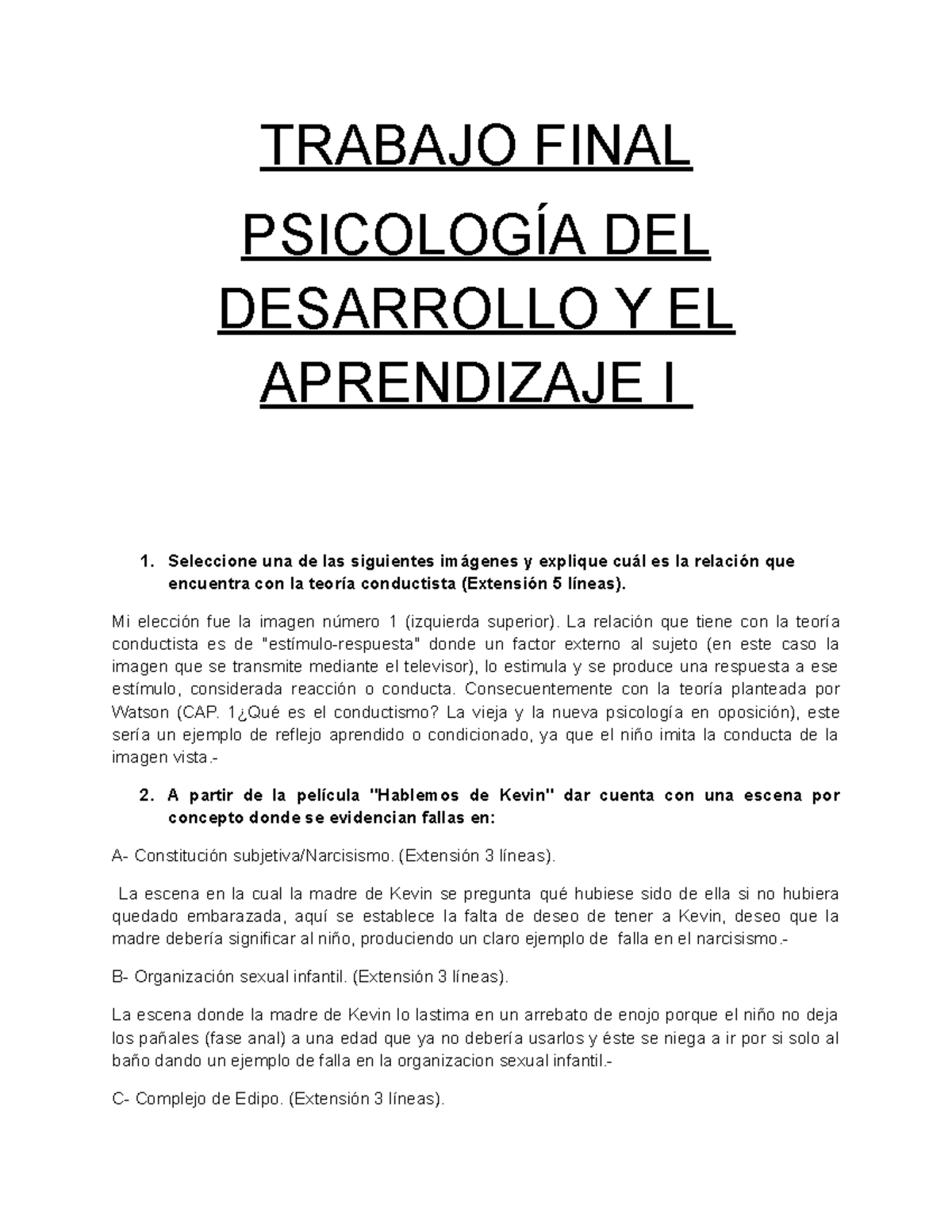 TFPsicologiadel Desarrolloyel Aprendizaje I - TRABAJO FINAL PSICOLOGÍA DEL DESARROLLO Y EL - Studocu