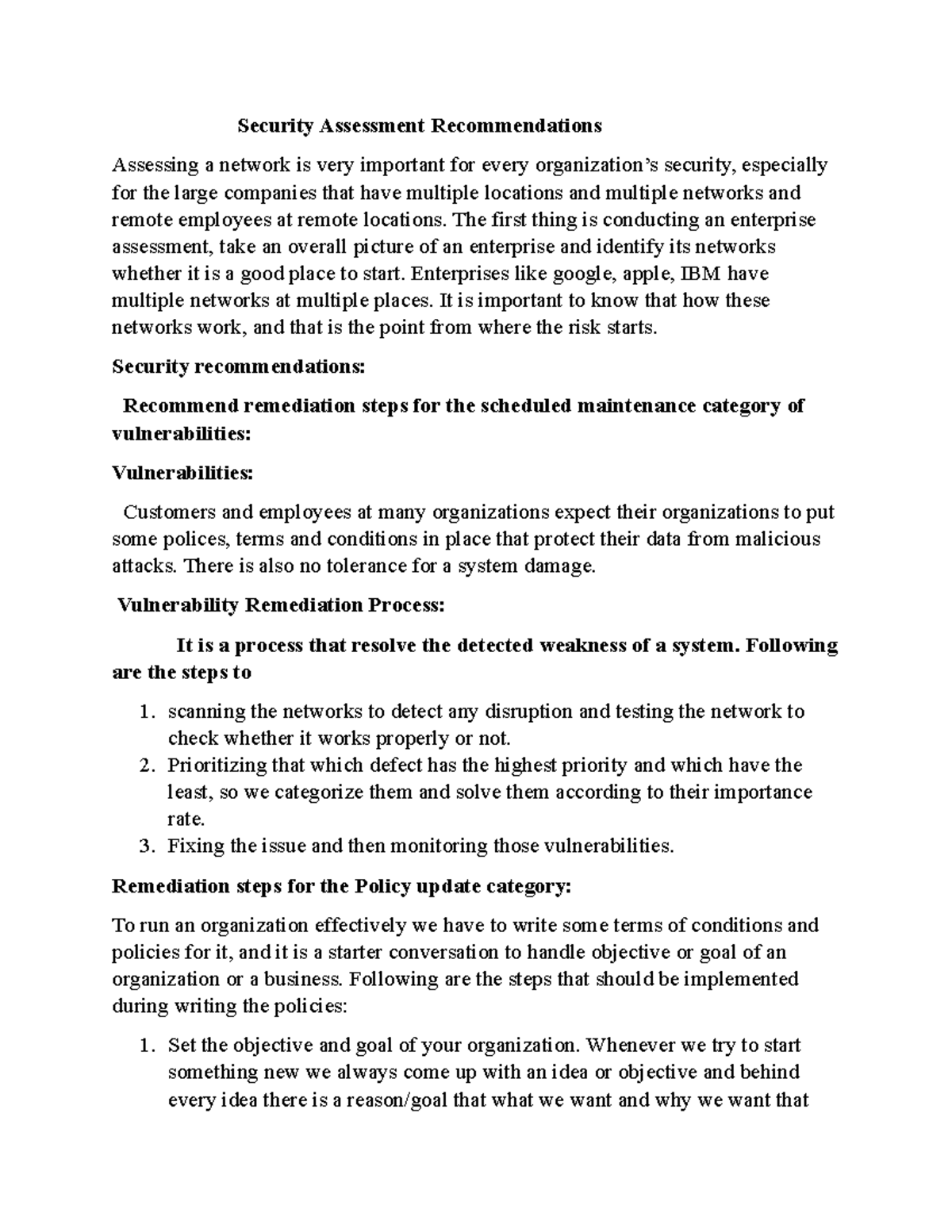 CYB 400 01 Security Assessment Recommendations Kwasi charles - Security ...