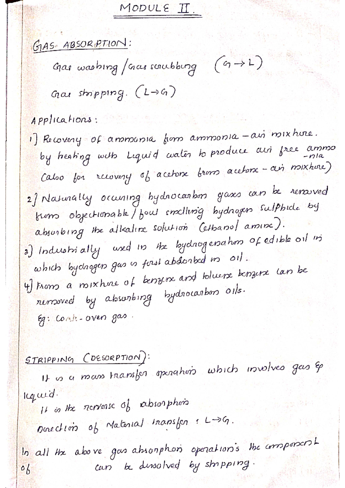 MTO Module 2 Until Series 1 - MODULE II. GAS ABSORPTION: Gas washing ...