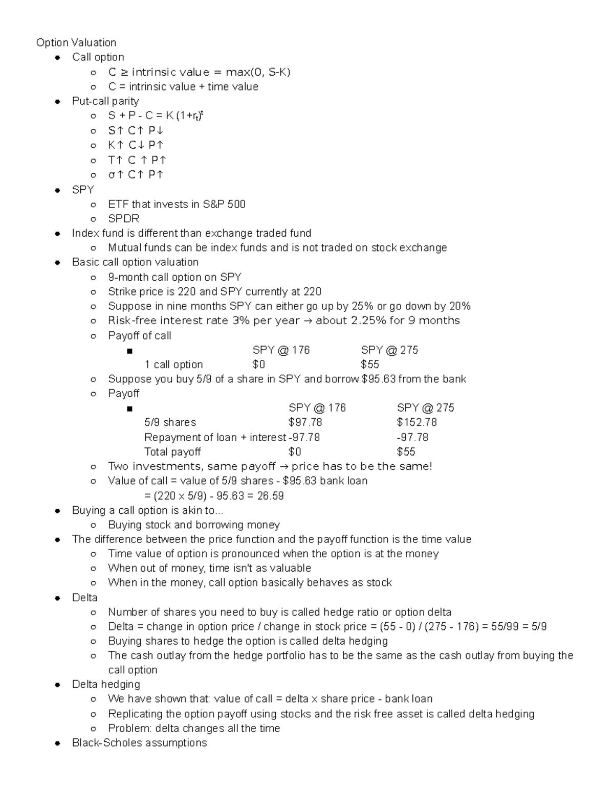 14 - Option Valuation - Option Valuation Call option C ≥ intrinsic ...
