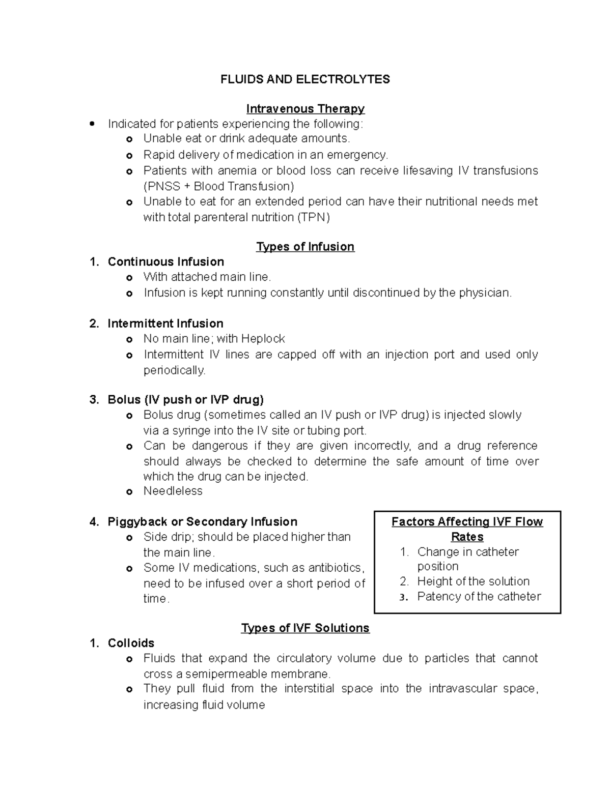 Intravenous Therapy: Fluids and Electrolytes - FLUIDS AND ELECTROLYTES ...