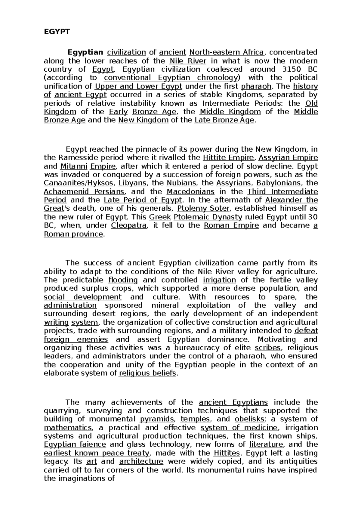 Egyptian Civilization - EGYPT Egyptian civilization of ancient North ...