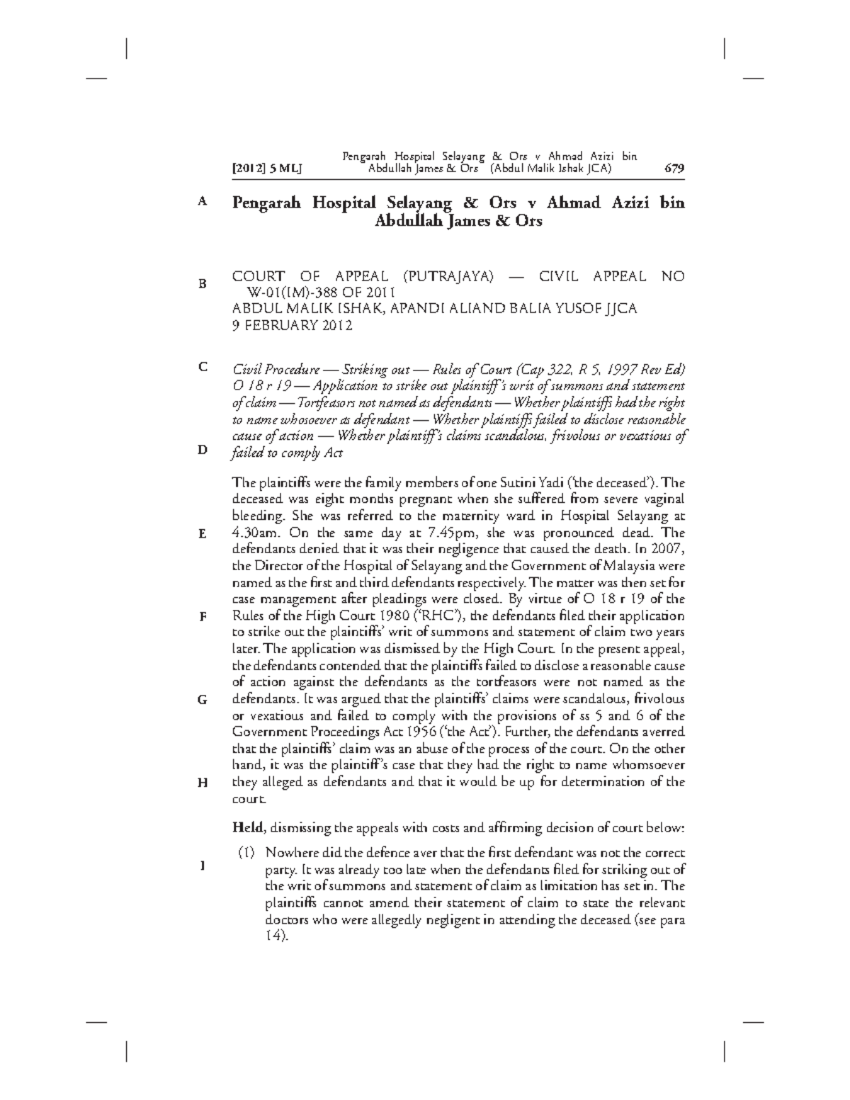 Pengarah Hospital Selayang & Ors v Ahmad Azizi bin Abdullah James & Ors ...