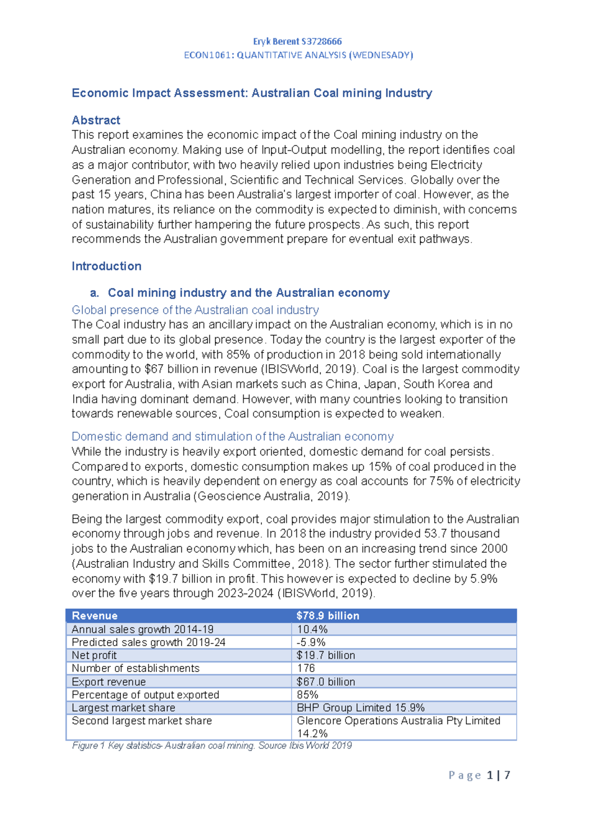 ECON1061 assignment - ECON1061: QUANTITATIVE ANALYSIS (WEDNESADY) Economic Impact Assessment ...