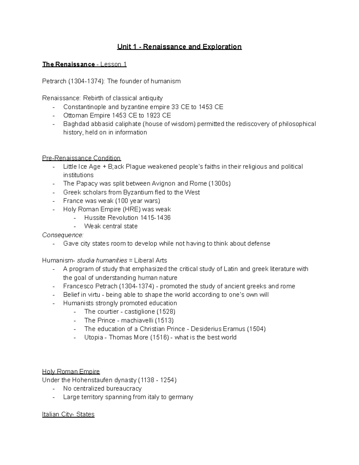 Unit 1 - Renaissance and Exploration - Unit 1 - Renaissance and ...