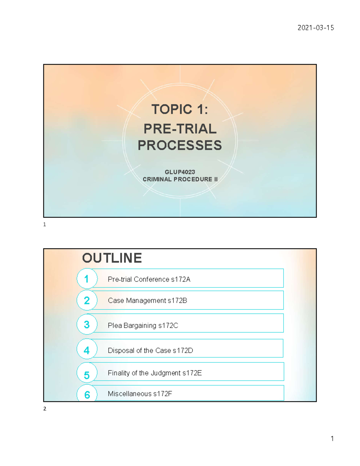 Topic 1 Pre Trial Process (Student Copy) - TOPIC 1: PRE-TRIAL PROCESSES ...