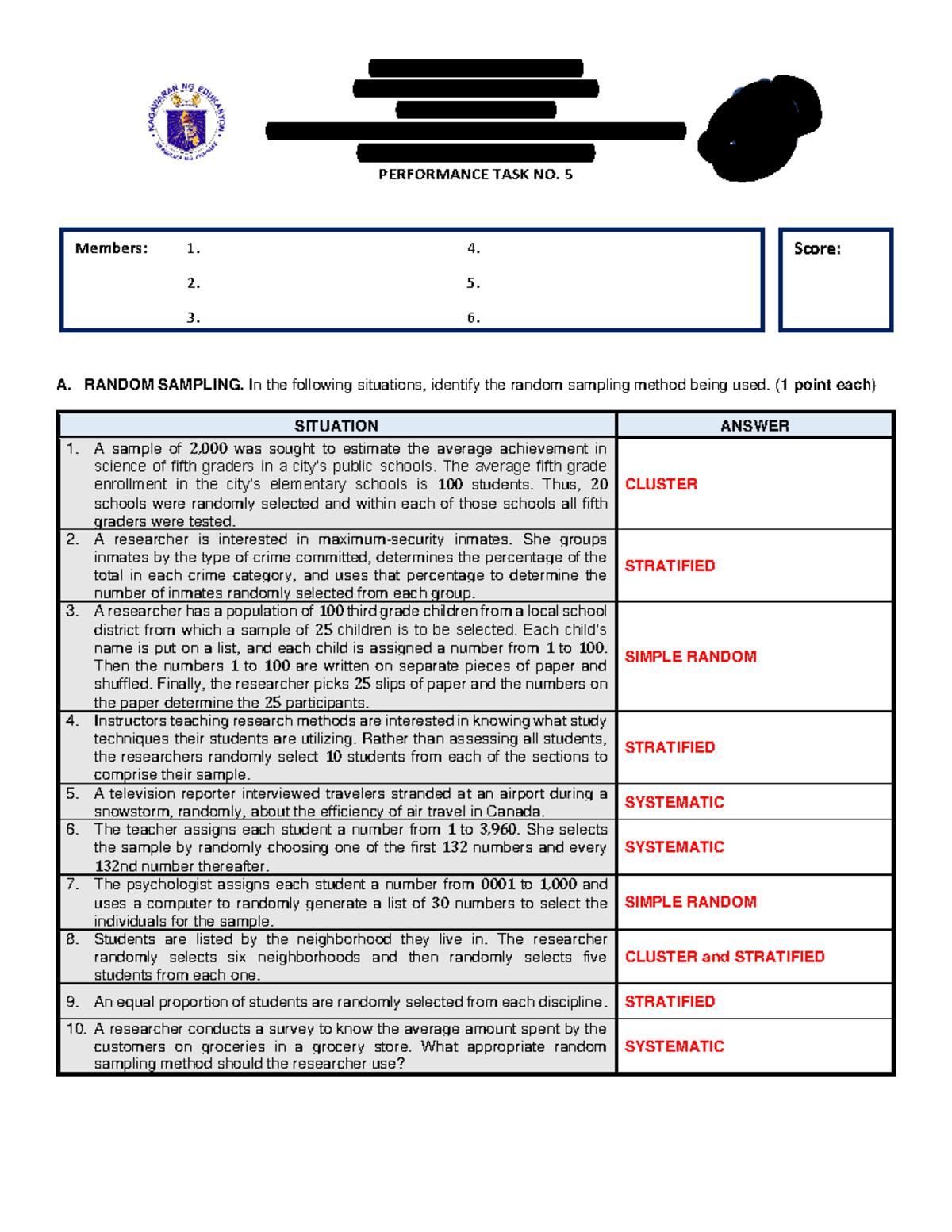 Performance Task 5 - DEPARTMENT OF EDUCATION AGUSAN NATIONAL HIGH ...