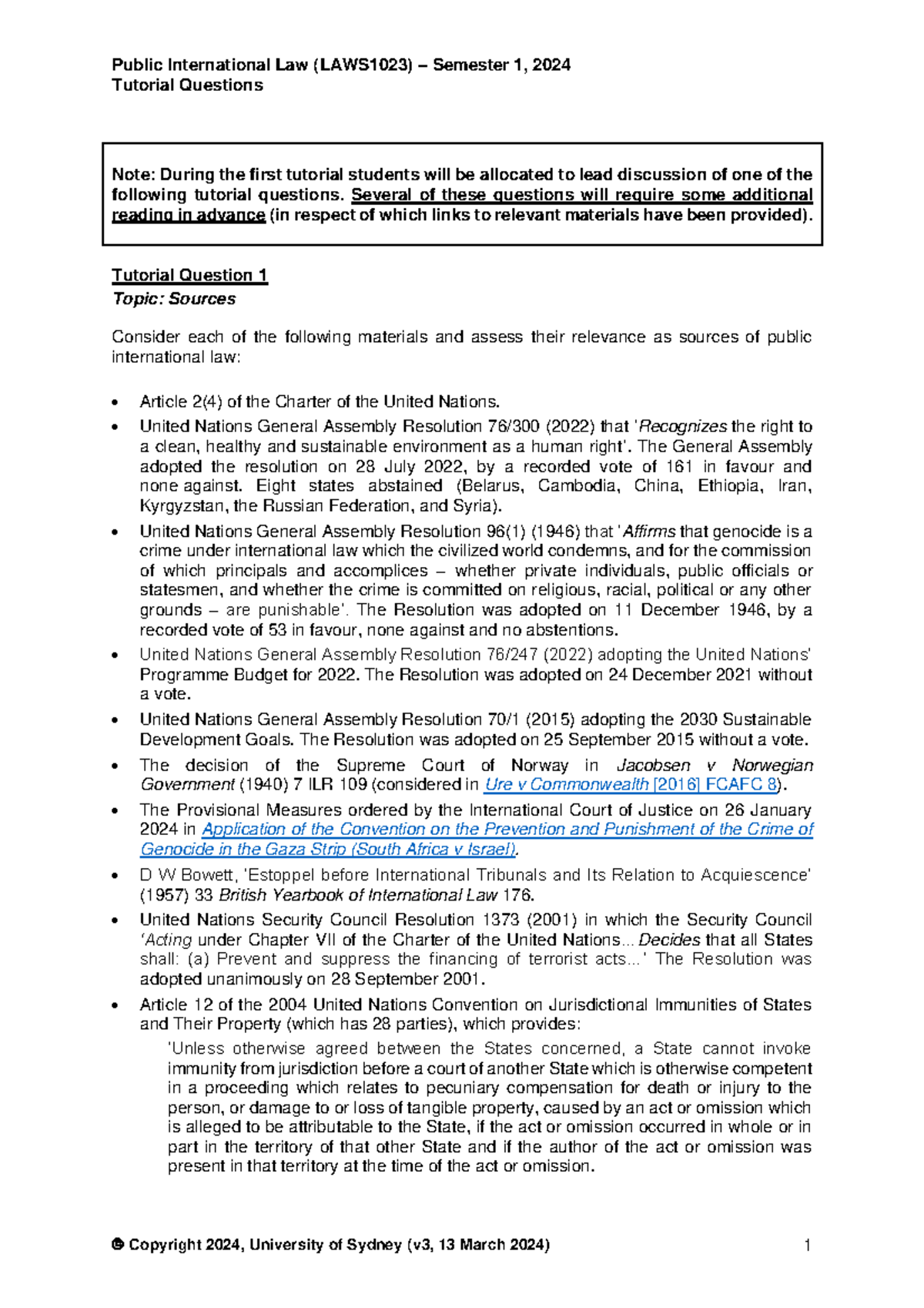 2024s1 tutorial question laws1023 - Tutorial Questions Note: During the first tutorial students ...