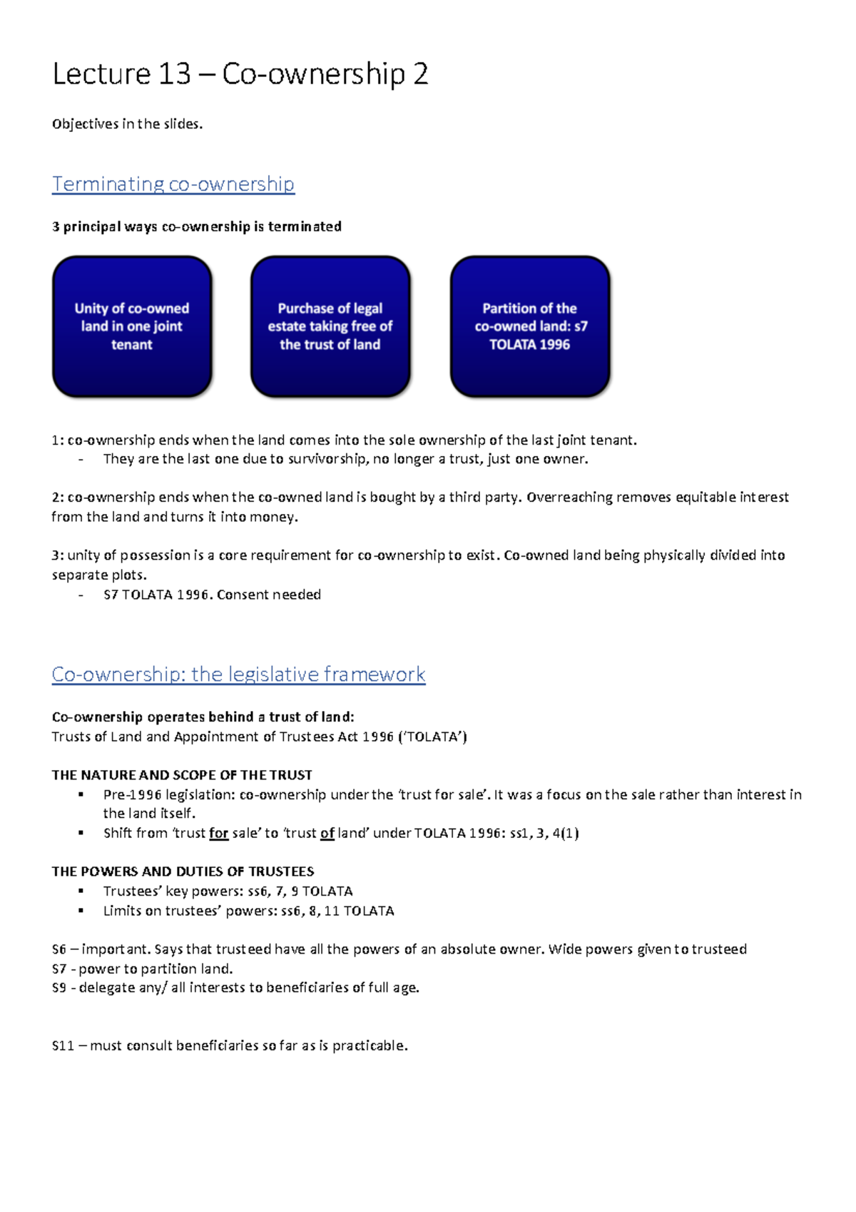 Lecture 13 notes Co-ownership Part 2 - Lecture 13 3 Co-ownership 2 ...
