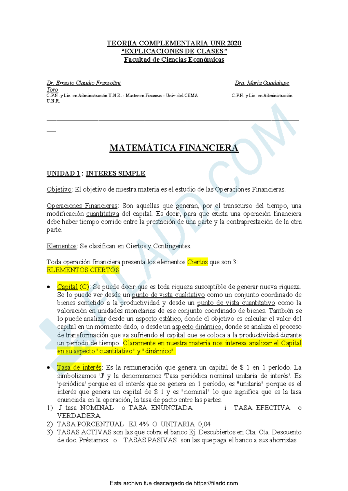 Teoria Matematica Financiera CON Explicaciones 2020 1 - TEOR[IA COMPLEMENTARIA UNR 2020 - Studocu