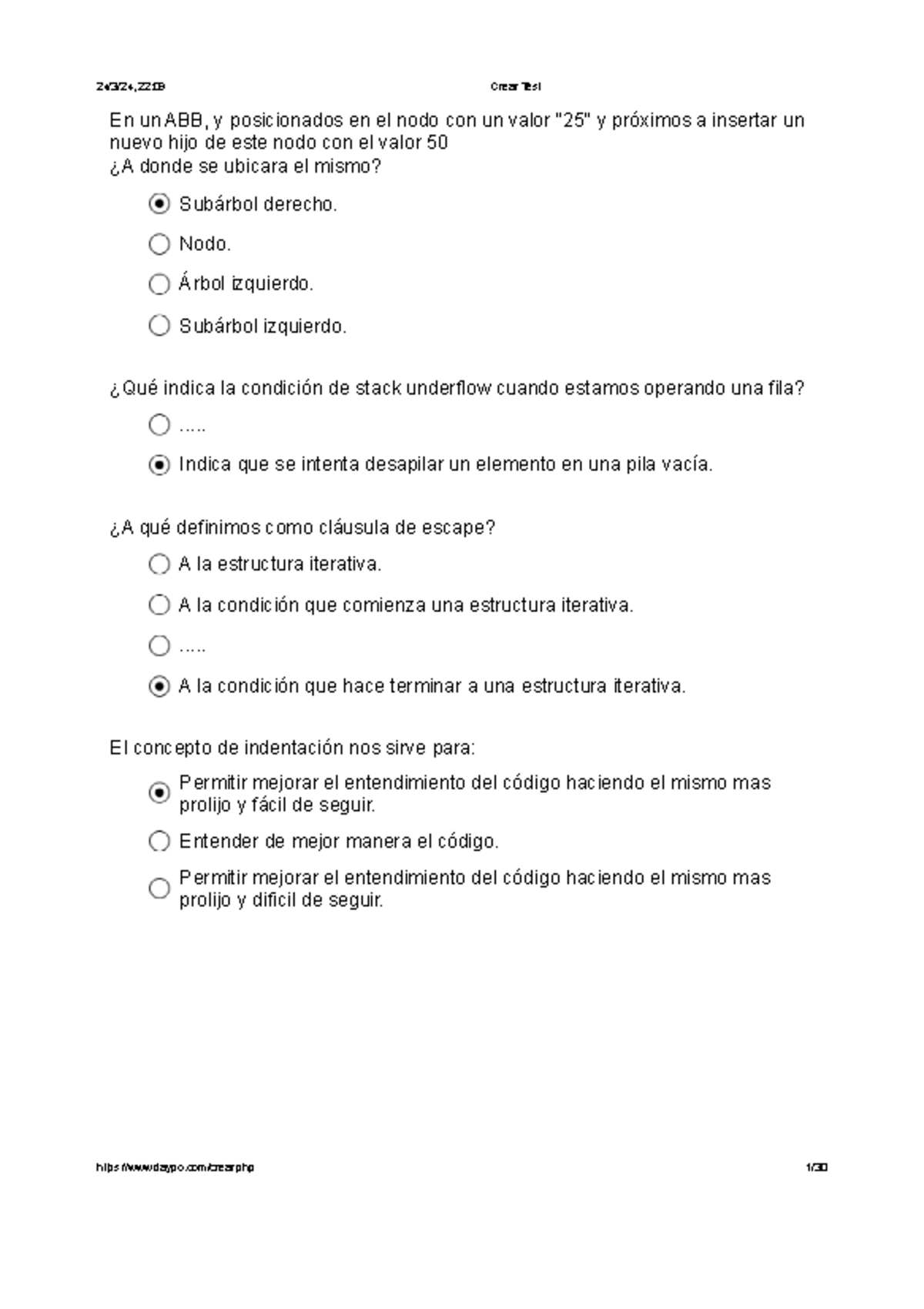 Algoritmos Y Estructuras De Datos I 1er Parcial 24 3 24 22 09 Crear Test Daypo Crear Php 1