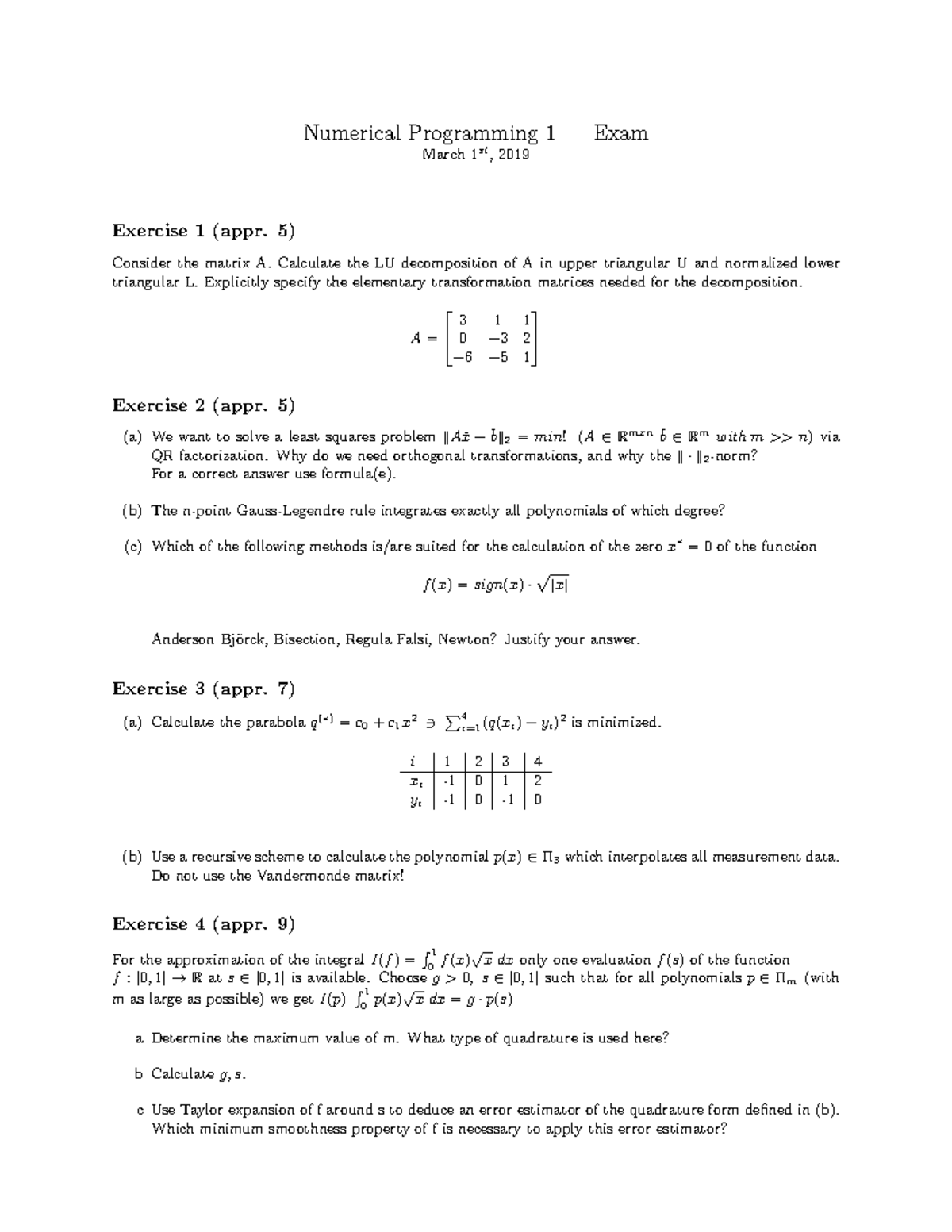 2018-19 Exam - Exam from 2018/2019 - Numerical Programming 1 Exam March ...