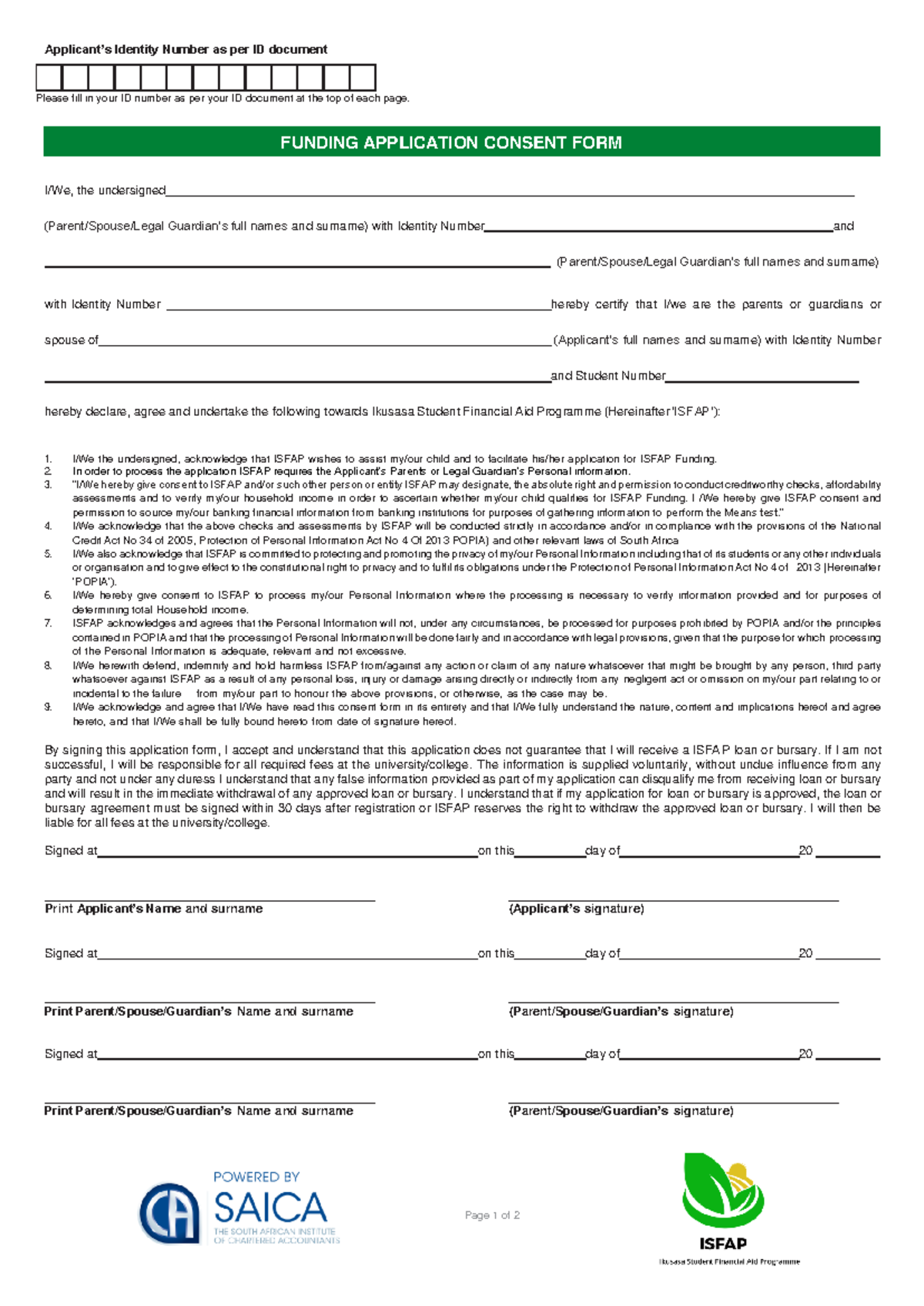Isfap Application Consent Form Final - Page 1 of 2 Applicant’s Identity ...