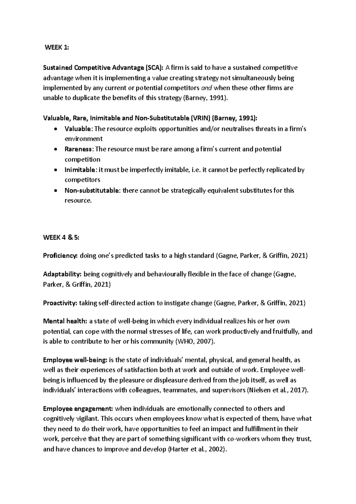 COMM1170 Lecture Slides - WEEK 1: Sustained Competitive Advantage (SCA): A firm is said to have ...