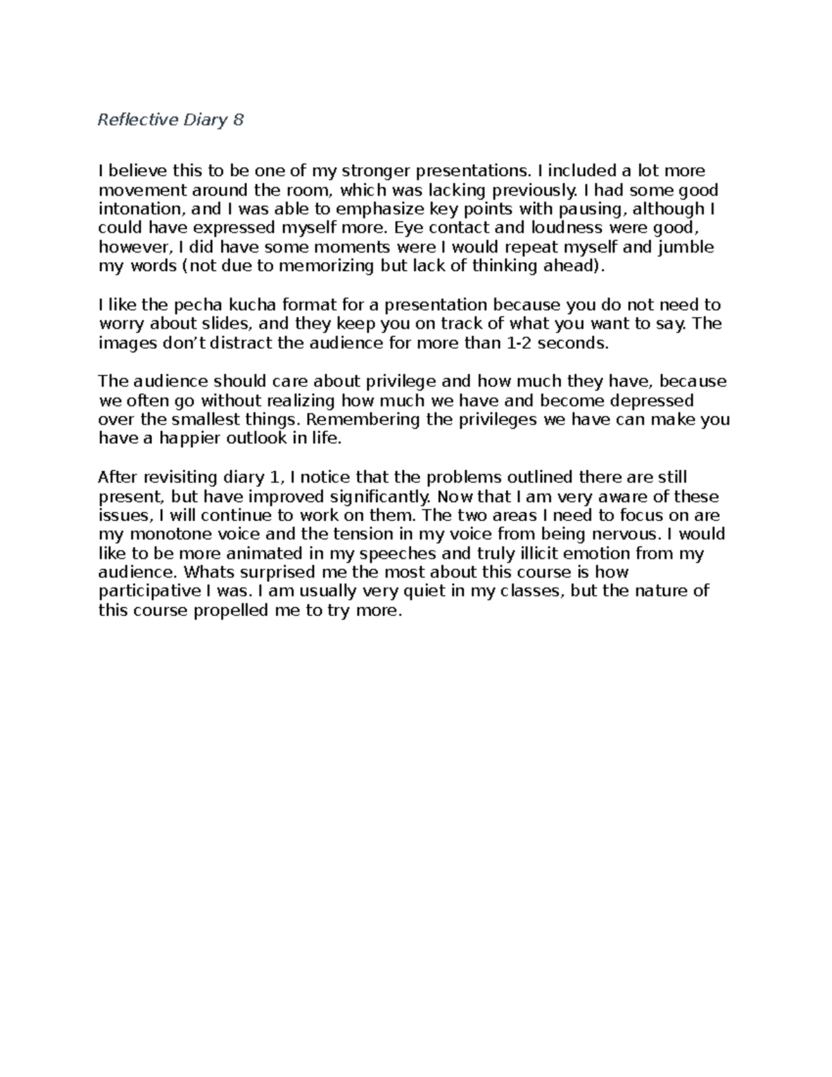 Reflective Diary 8 - COMM 395 - COMM 395 - UBC - Studocu