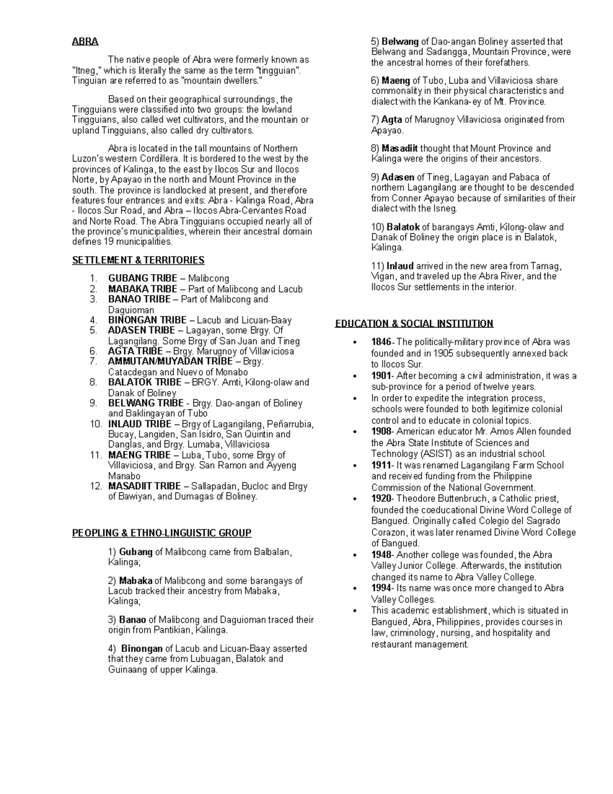 ABRA 101 - asfdg - ABRA The native people of Abra were formerly known ...