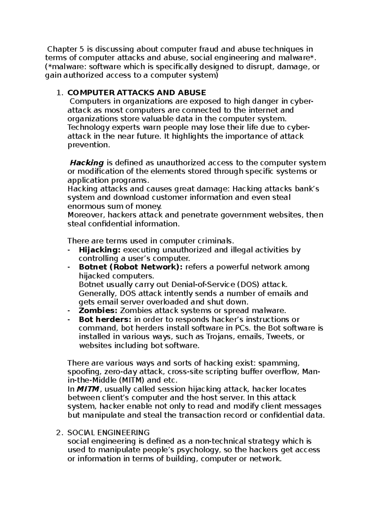 WEEK5 CH5 Summary - Chapter 5 is discussing about computer fraud and ...