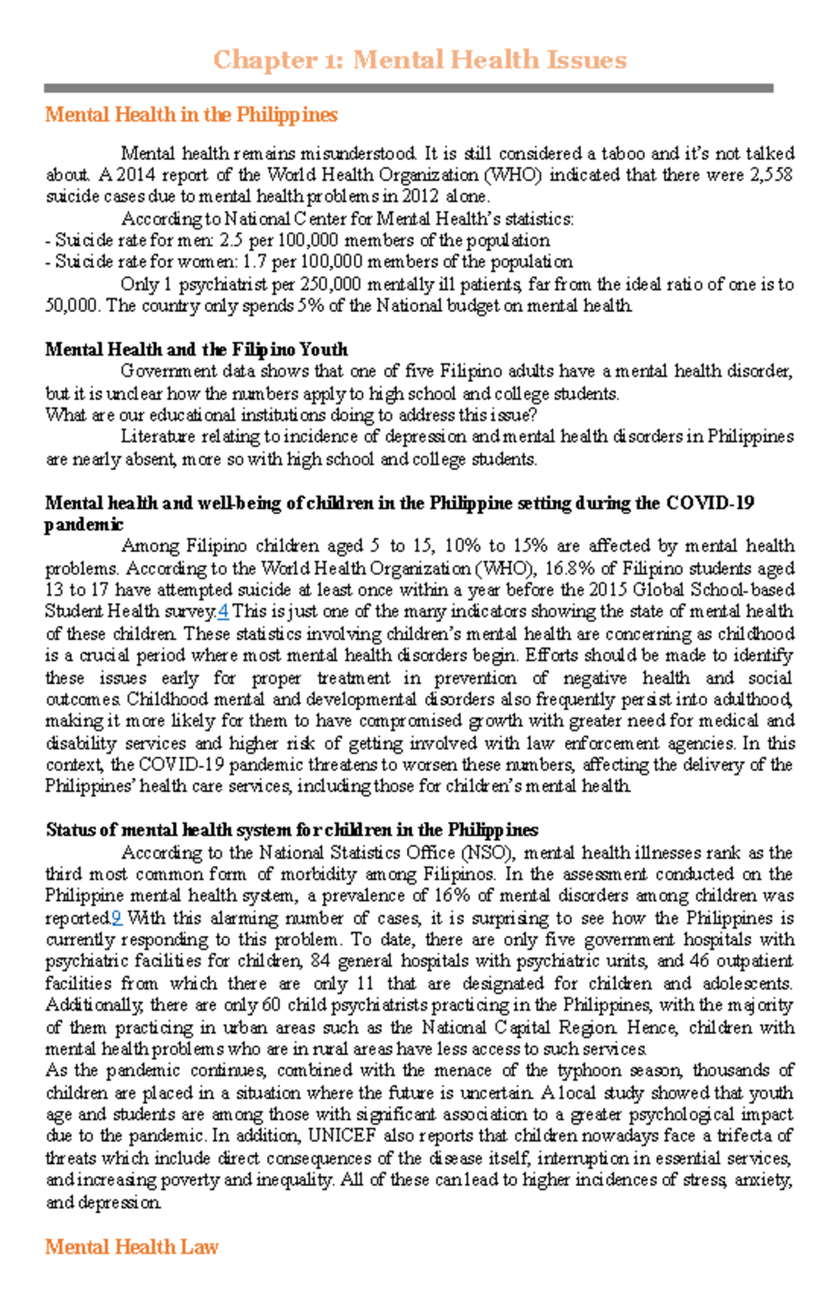 Special Topics In Education Reviewer Chapter 1 Mental Health Issues
