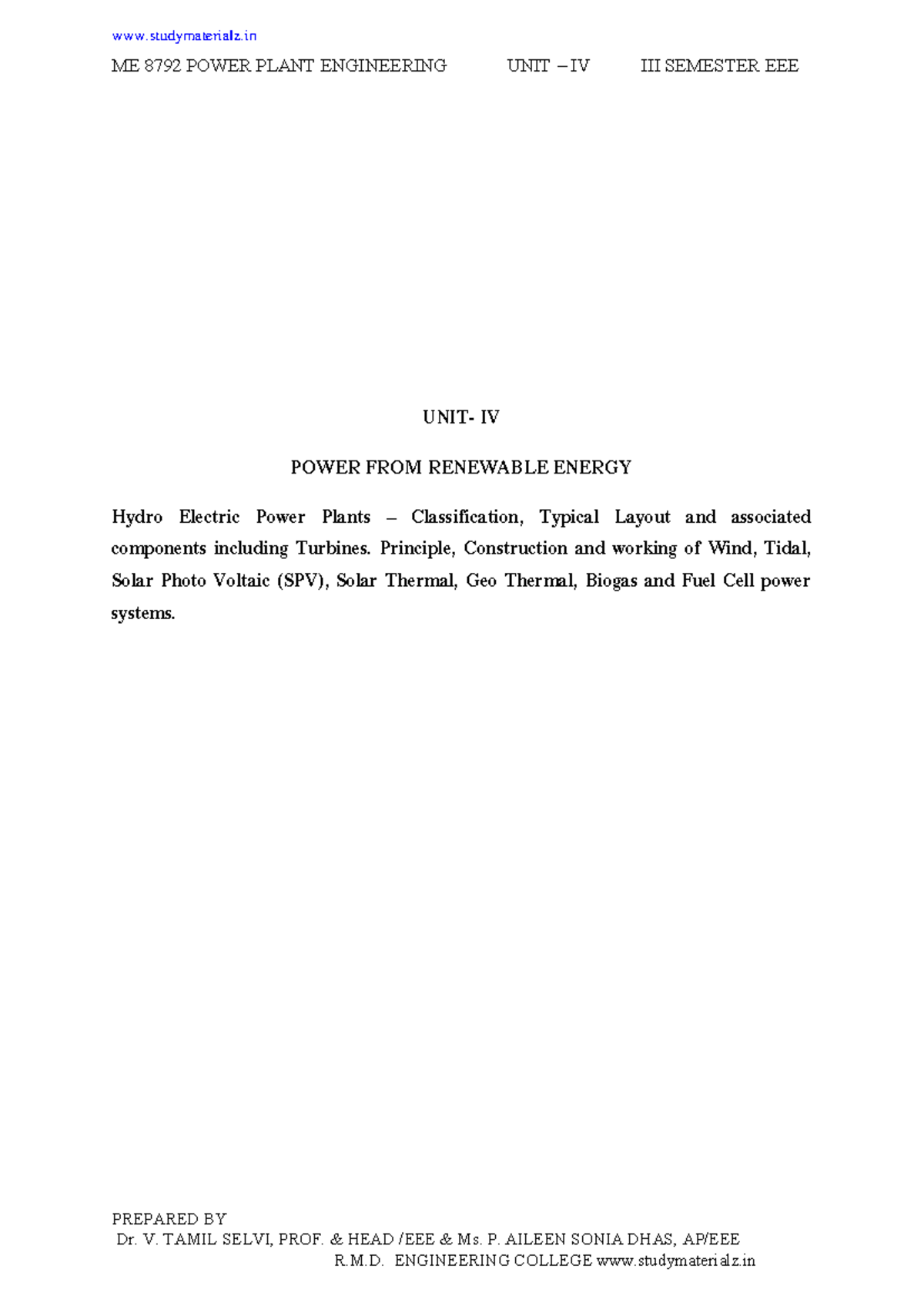 Unit-4 BPPE Notes - bppe 4th unit - ME 8792 POWER PLANT ENGINEERING ...