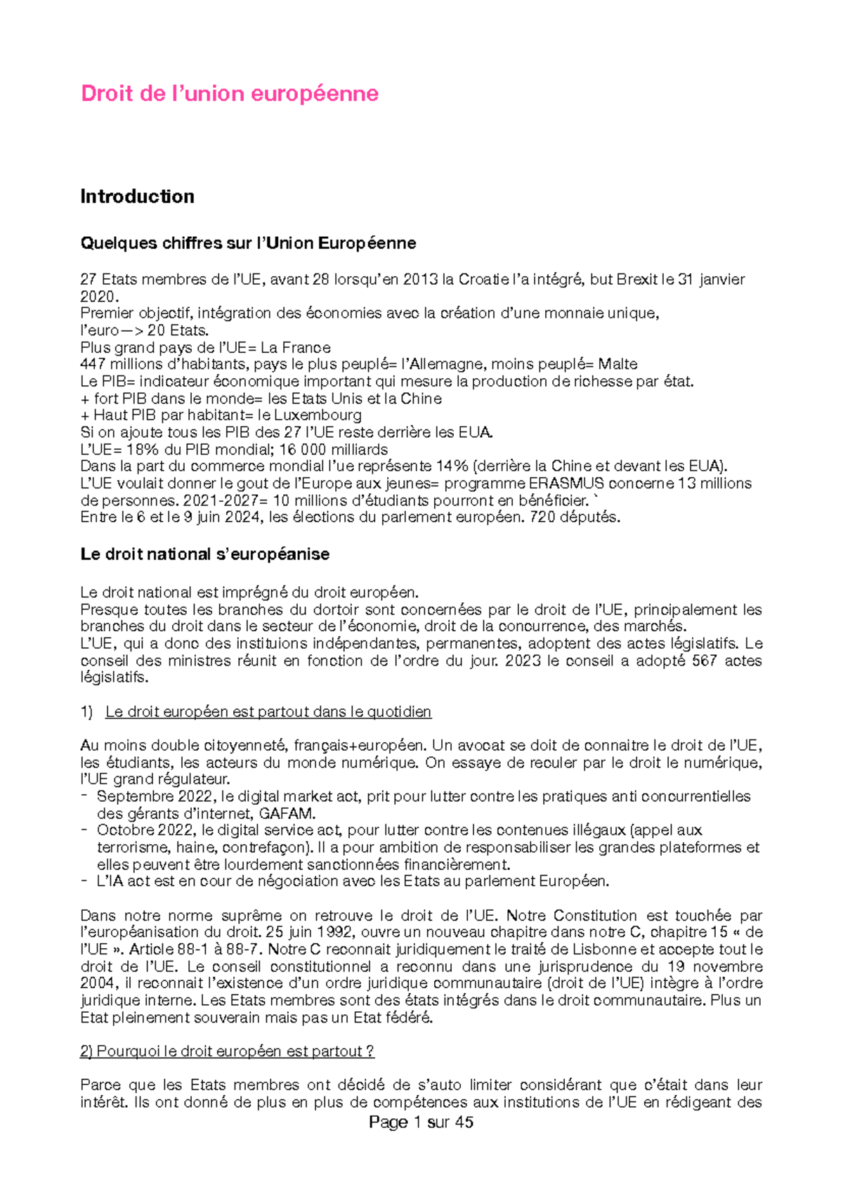 Droit de l'union européenne - Droit de l’union européenne Introduction ...
