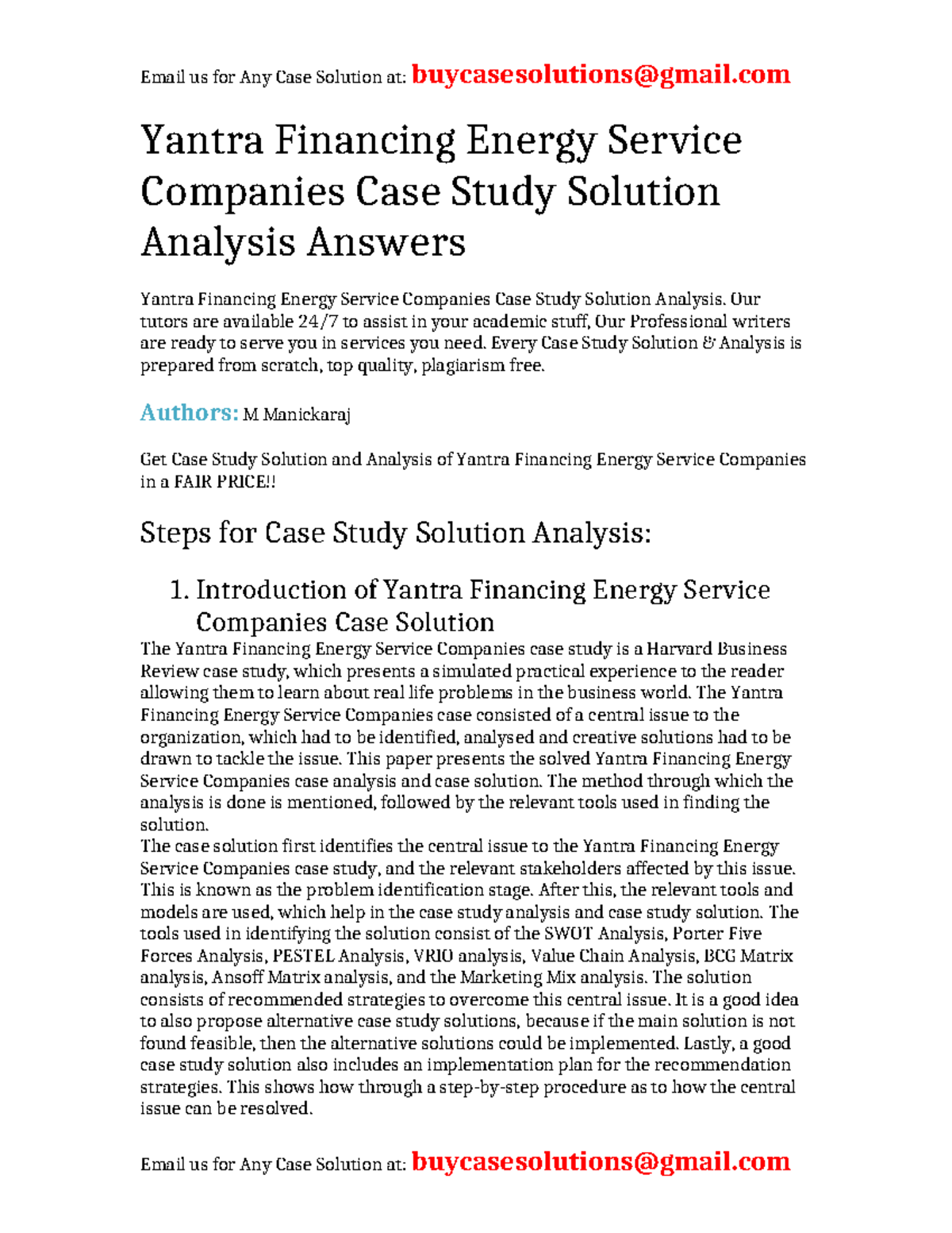 Case Solution Yantra Financing Energy Service Companies - Yantra Financing Energy Service ...