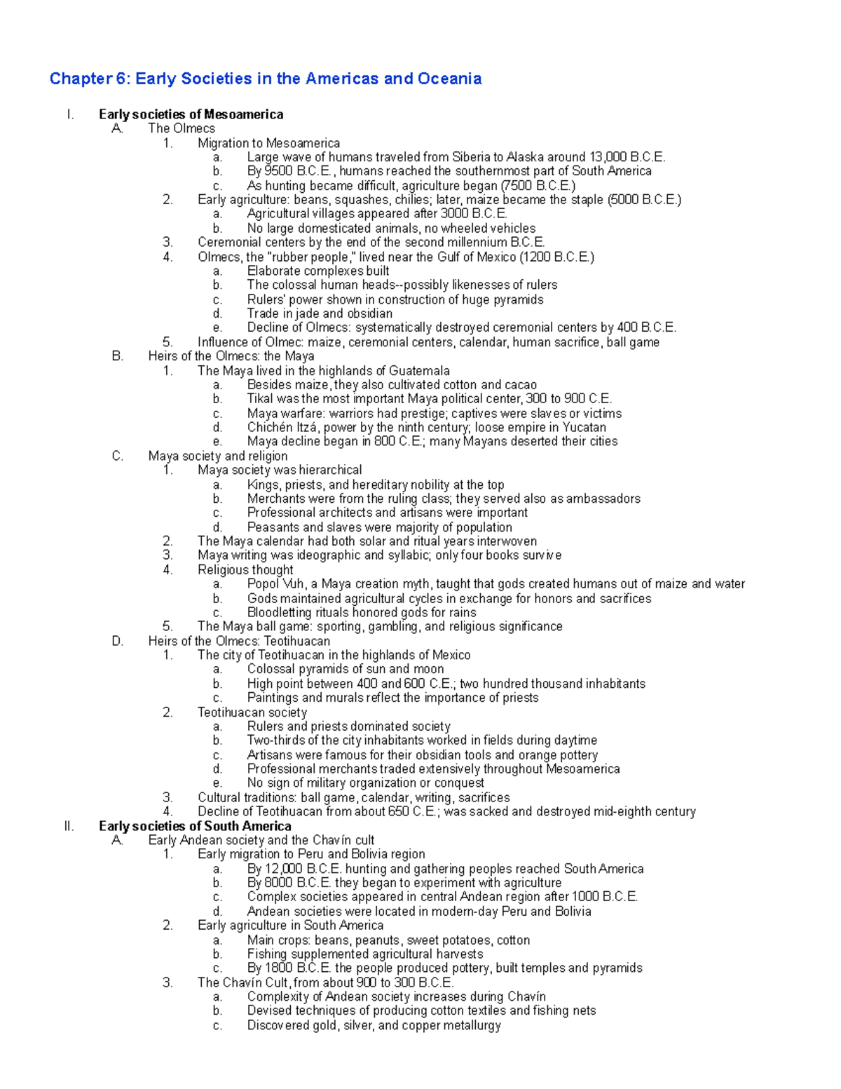 Ch6Outline - Lecture notes 6 - Chapter 6: Early Societies in the ...