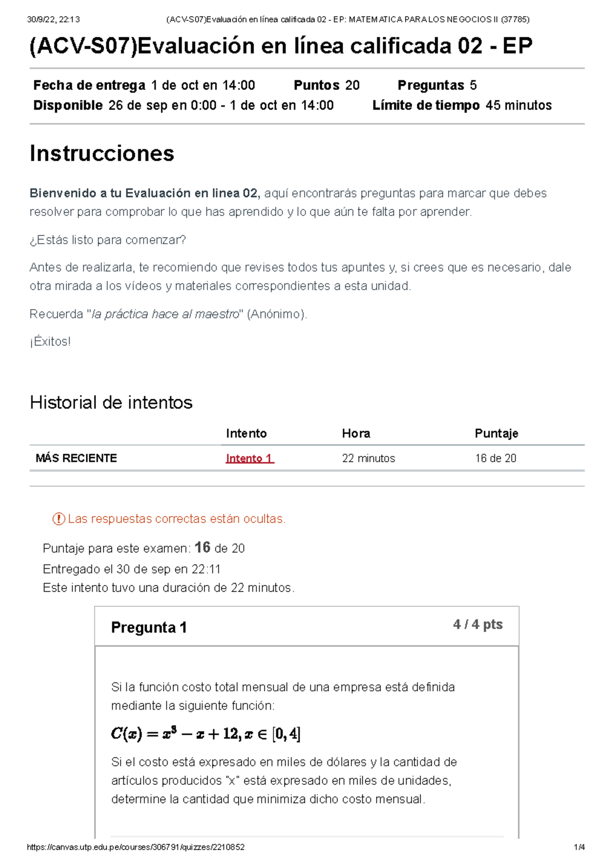 (ACV-S07)Evaluación en línea calificada 02 - EP Matematica PARA LOS Negocios II (37785) - - Studocu