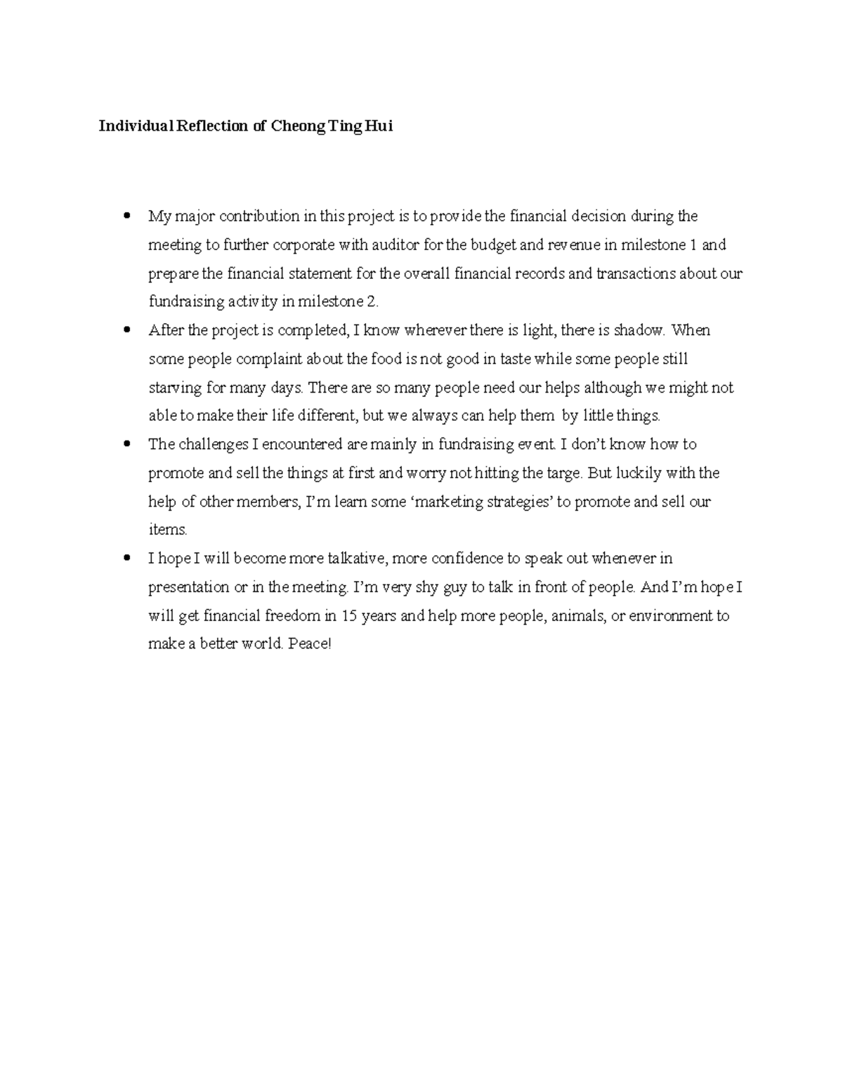 Individual Reflection of Cheong Ting Hui - After the project is ...