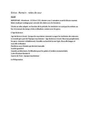 Note - BAC 1 - Histoire de l’art et archéologie de l’Antiquité gréco ...