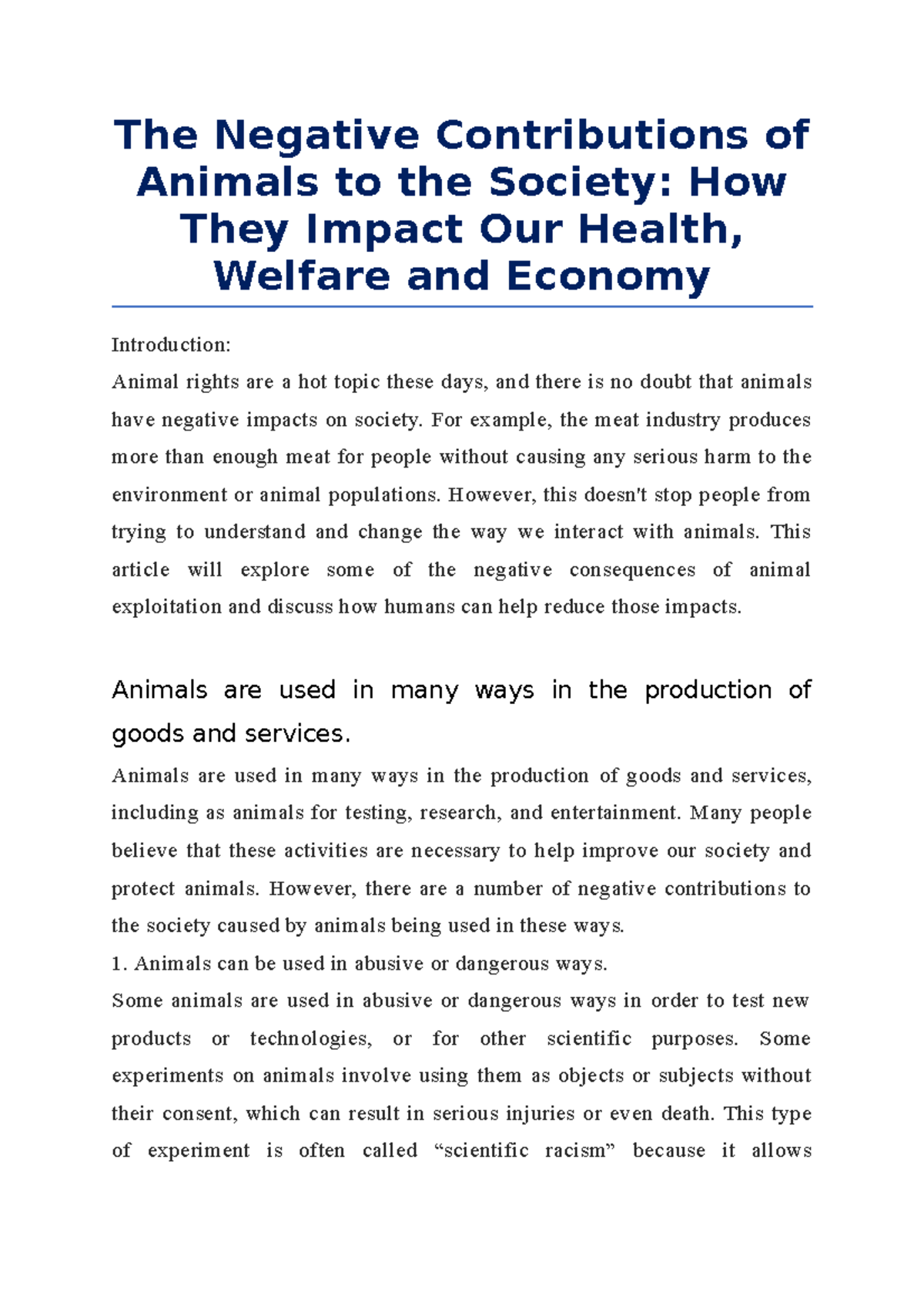 The Negative Contributions of Animals to the Society, How They Impact ...