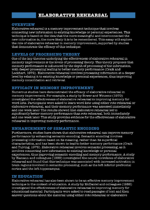Summary: Procedural Memory - 8638 - Studocu