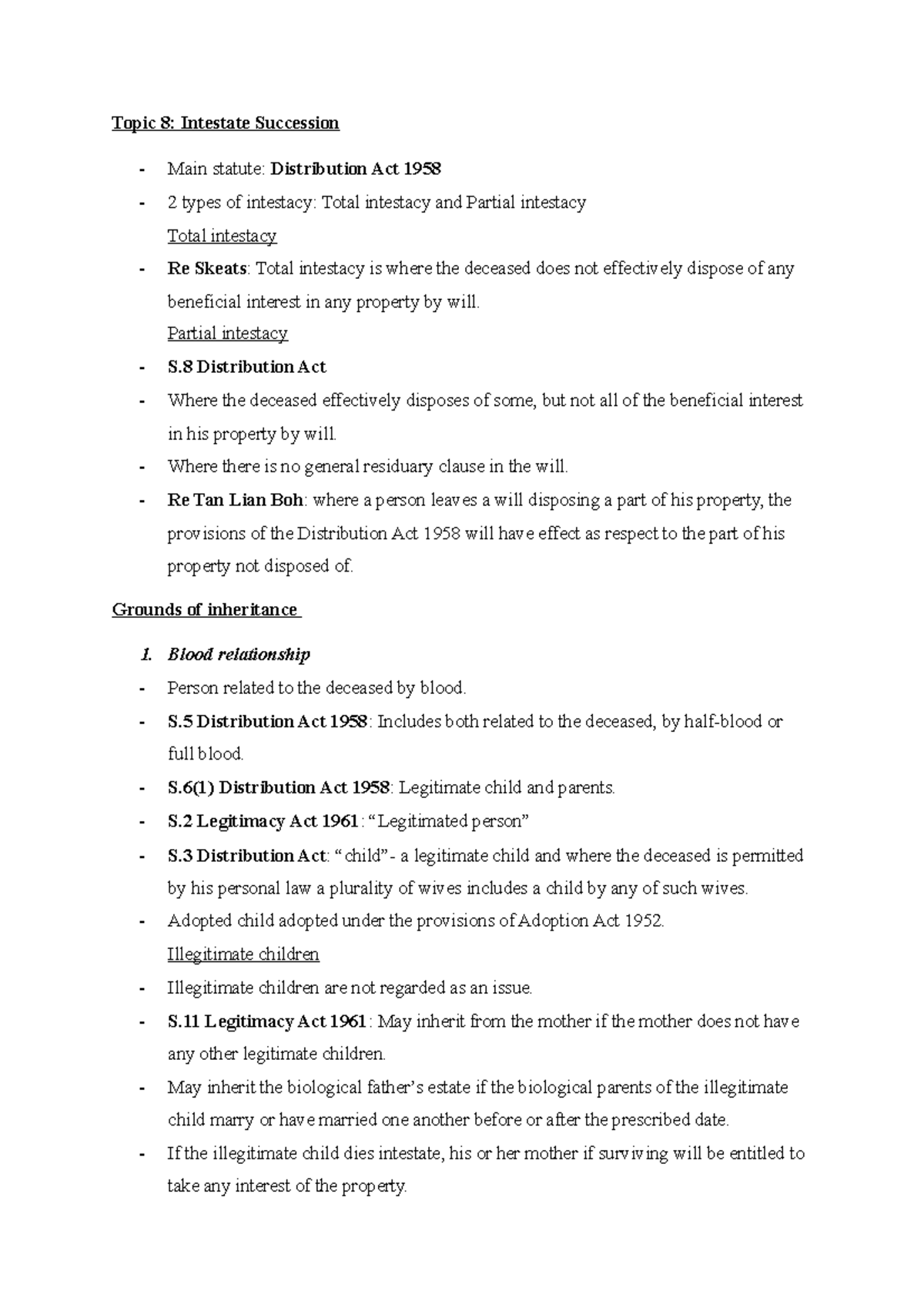 Intestate succession - Topic 8: Intestate Succession Main statute ...