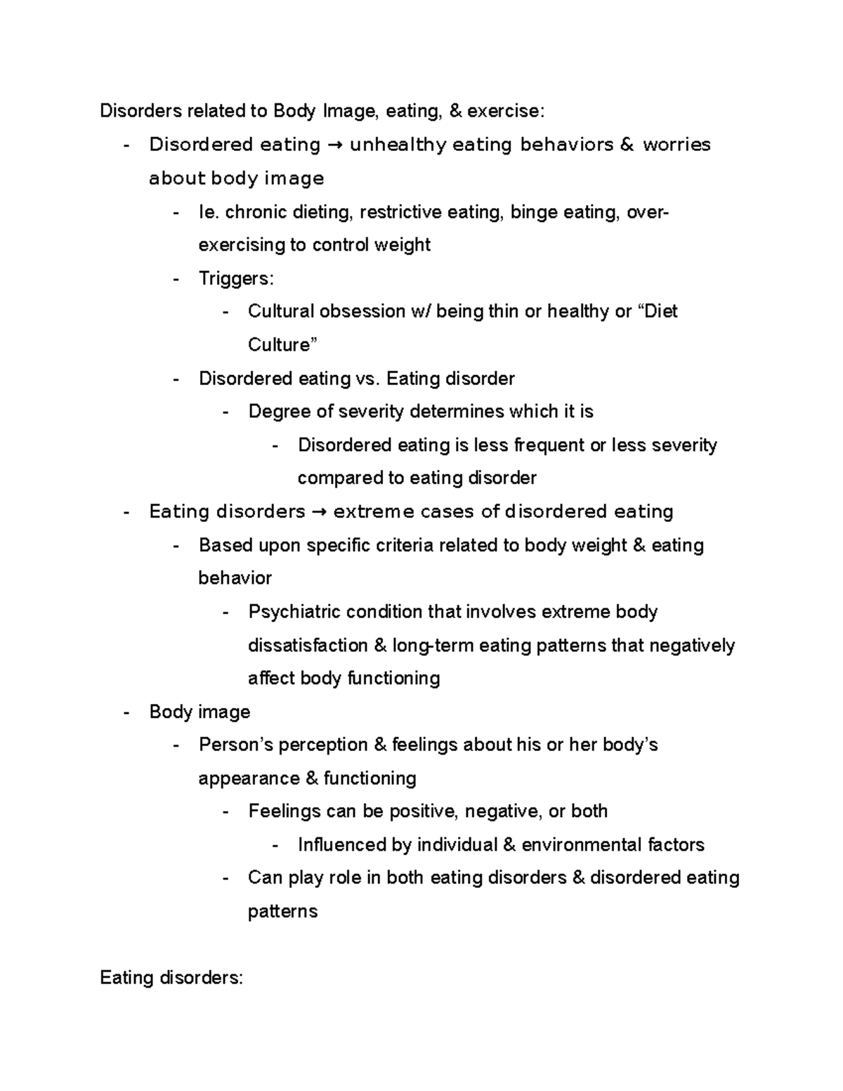Eating Disorders, Body Image, & Patterns of Disordered Eating ...