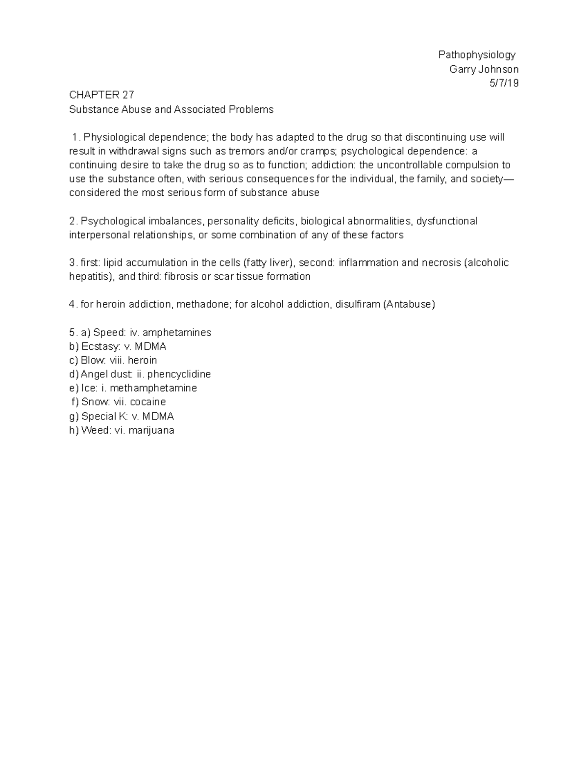 Substance Addiction Worksheets