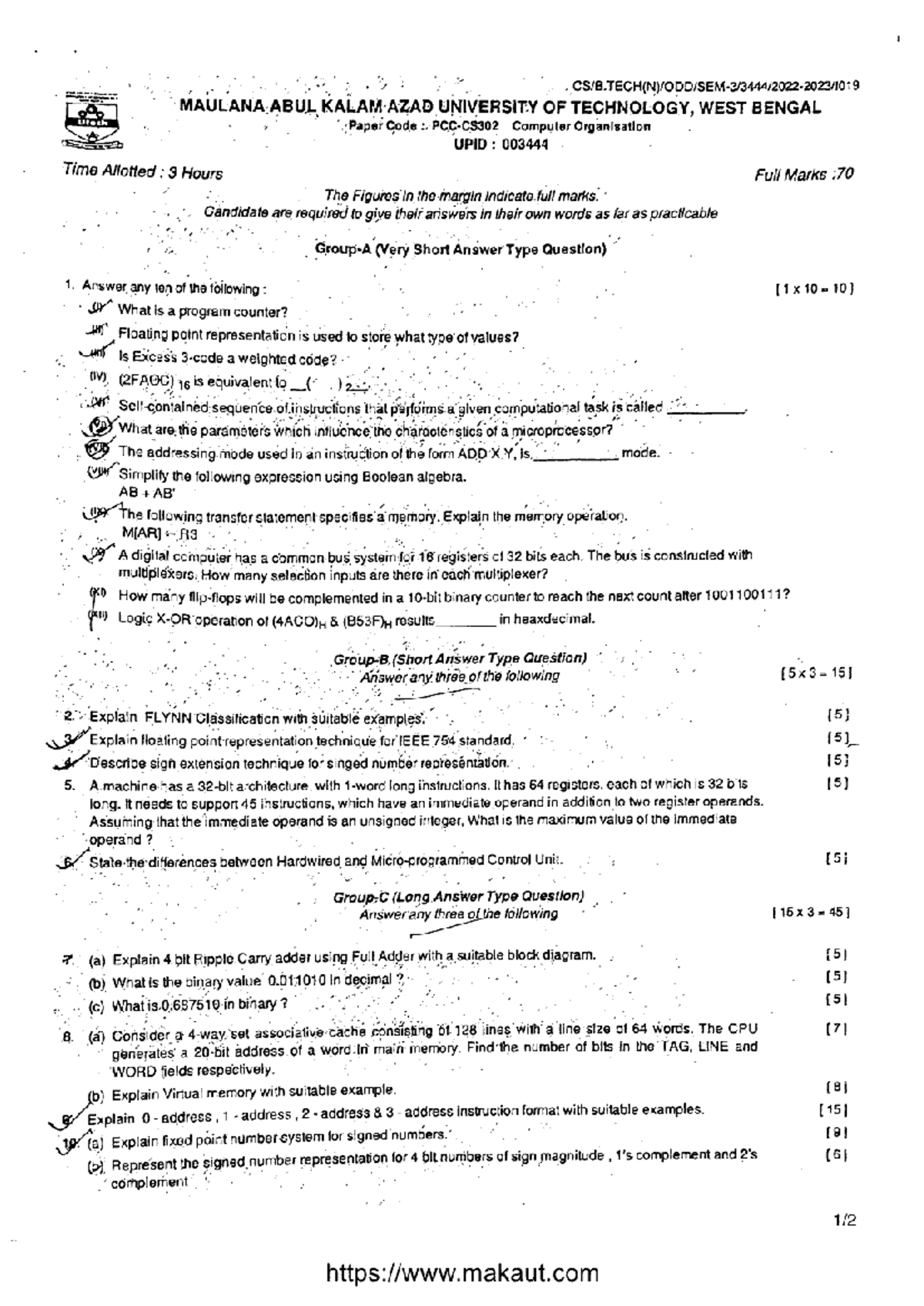 Btech pcc cse 3 sem computer organisation pcc cs302 2023 - MAULANA ABUL UNIVERSITY OF TECHNOLOGY ...