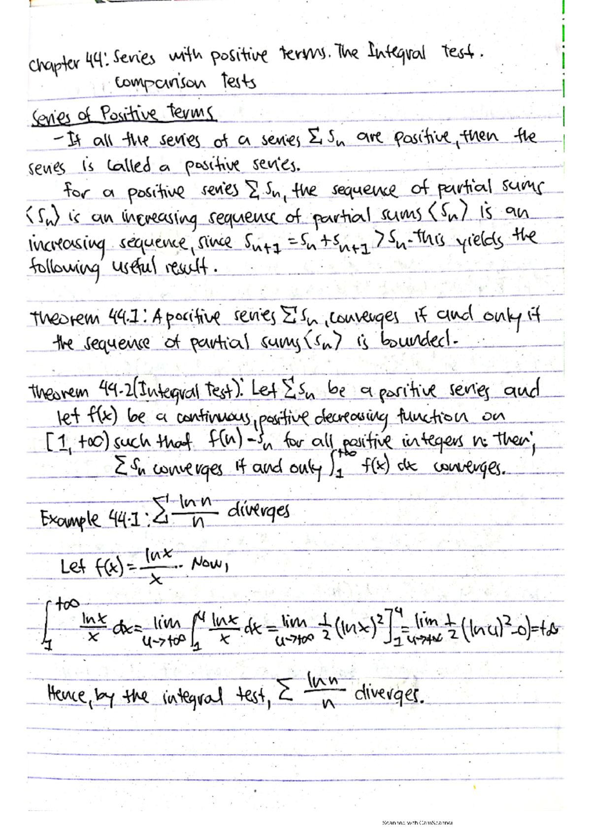 Chapter 44 - Series with Positive Terms. The Integral Test. Comparison ...