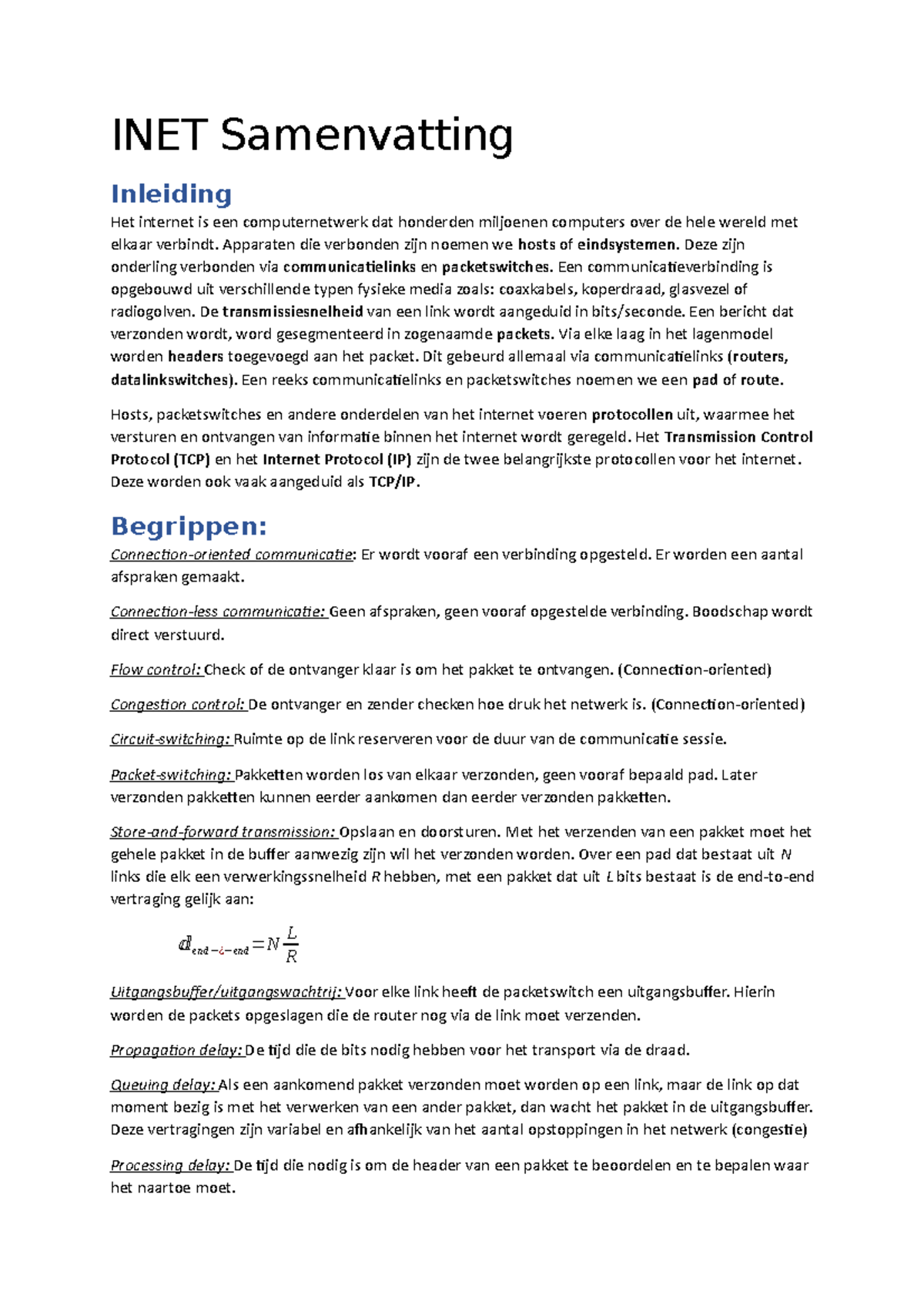 INET Samenvatting (automatisch hersteld) - INET Samenvatting Inleiding ...