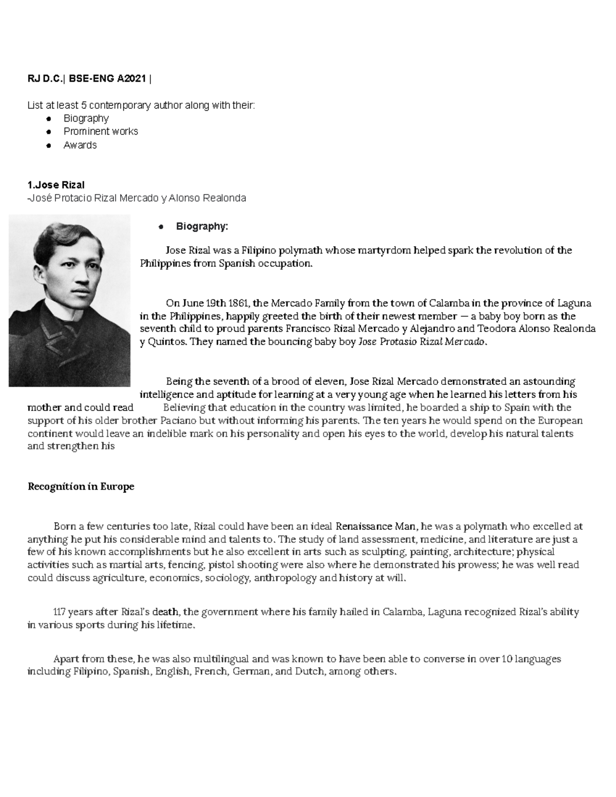 Contemporary Authors - ASSIGNMENT - RJ D.| BSE-ENG A2021 | List at ...