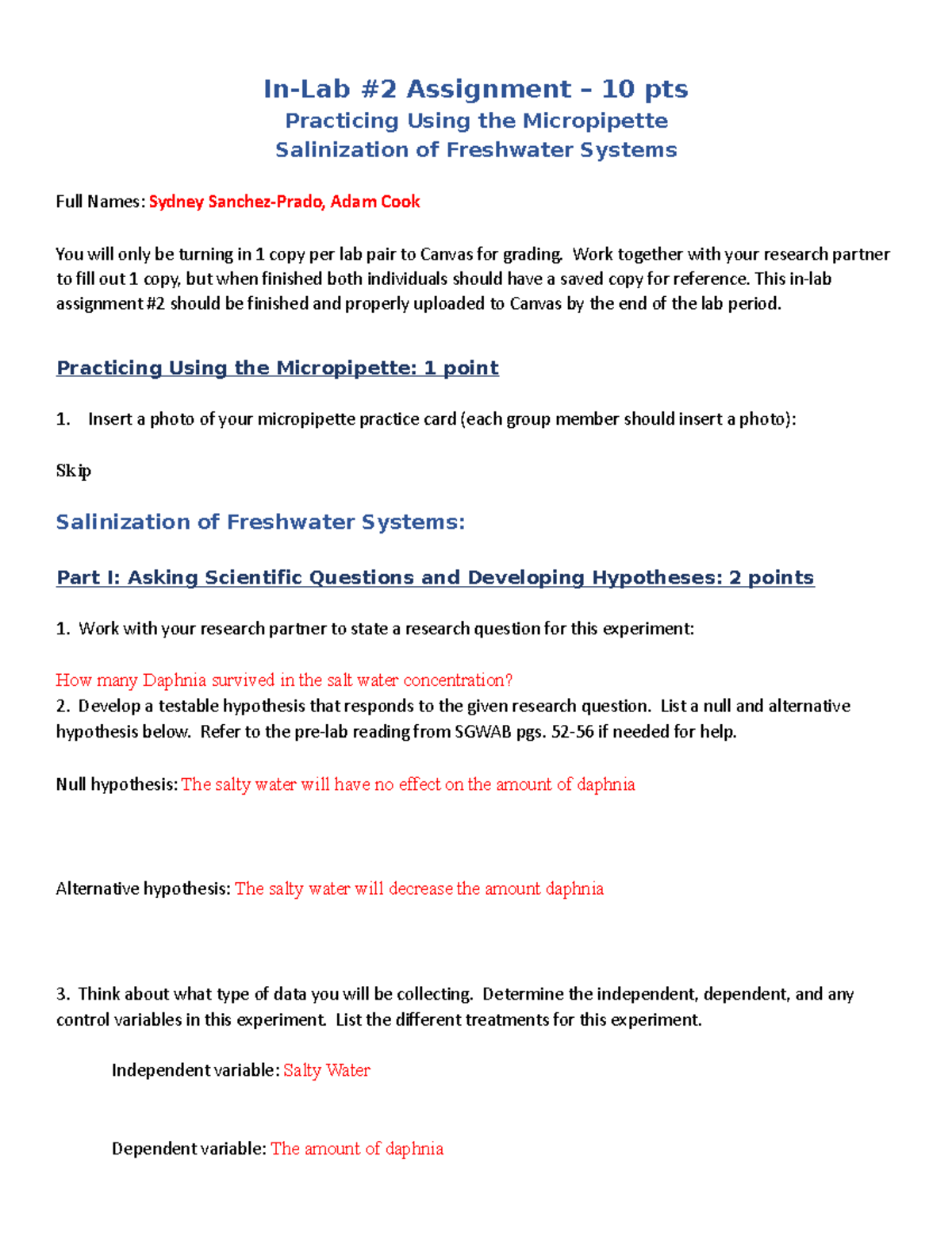 In-lab #2 Assignment (1) - In-Lab #2 Assignment – 10 pts Practicing ...