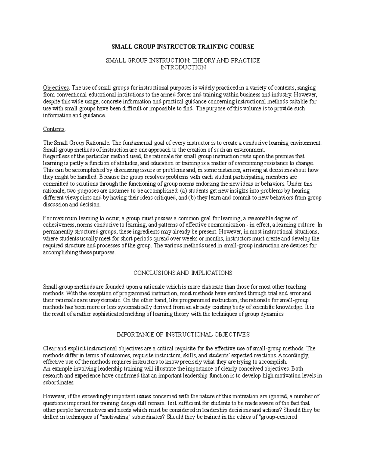 Small Group Instructor Training Course - SMALL GROUP INSTRUCTOR ...